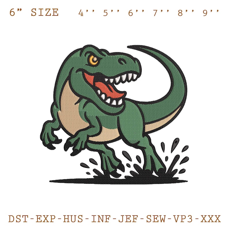T-rex Embroidery Design, Cute Saurus Embroidery Design, Funny Dinosaur ...