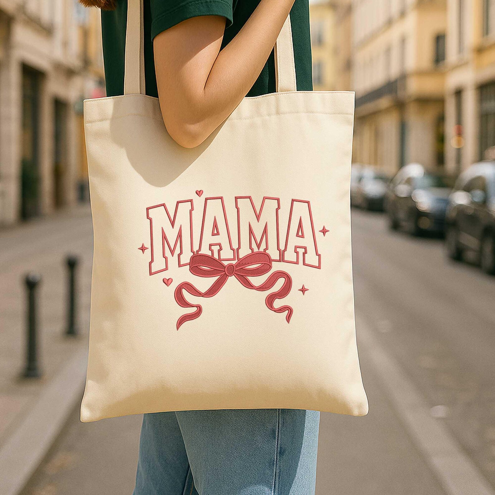 MAMA Embroidery Design, Block Letters With Big Bow and Hearts ...