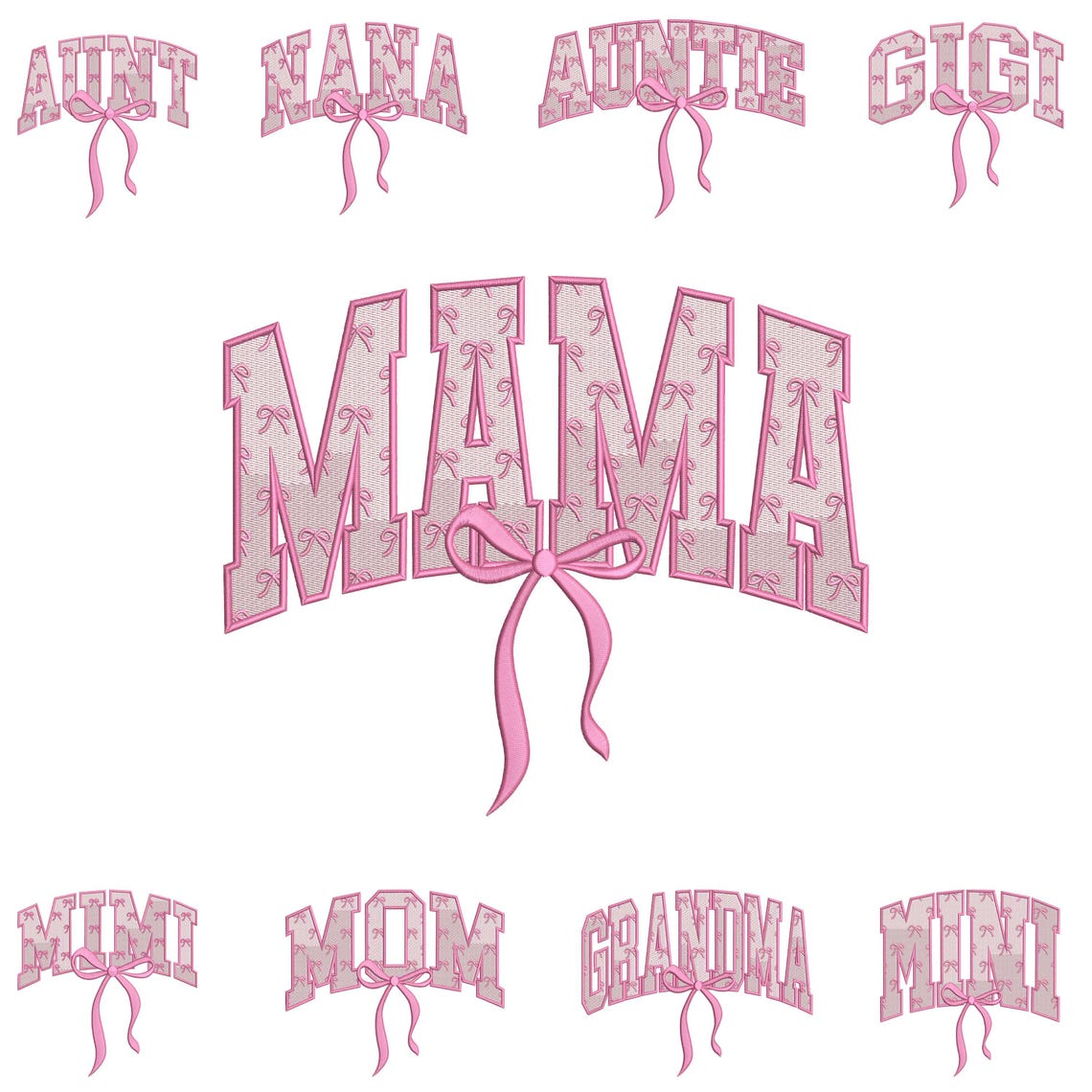 Family Titles Embroidery Design Bundle, Bow Pattern Block Letters With ...