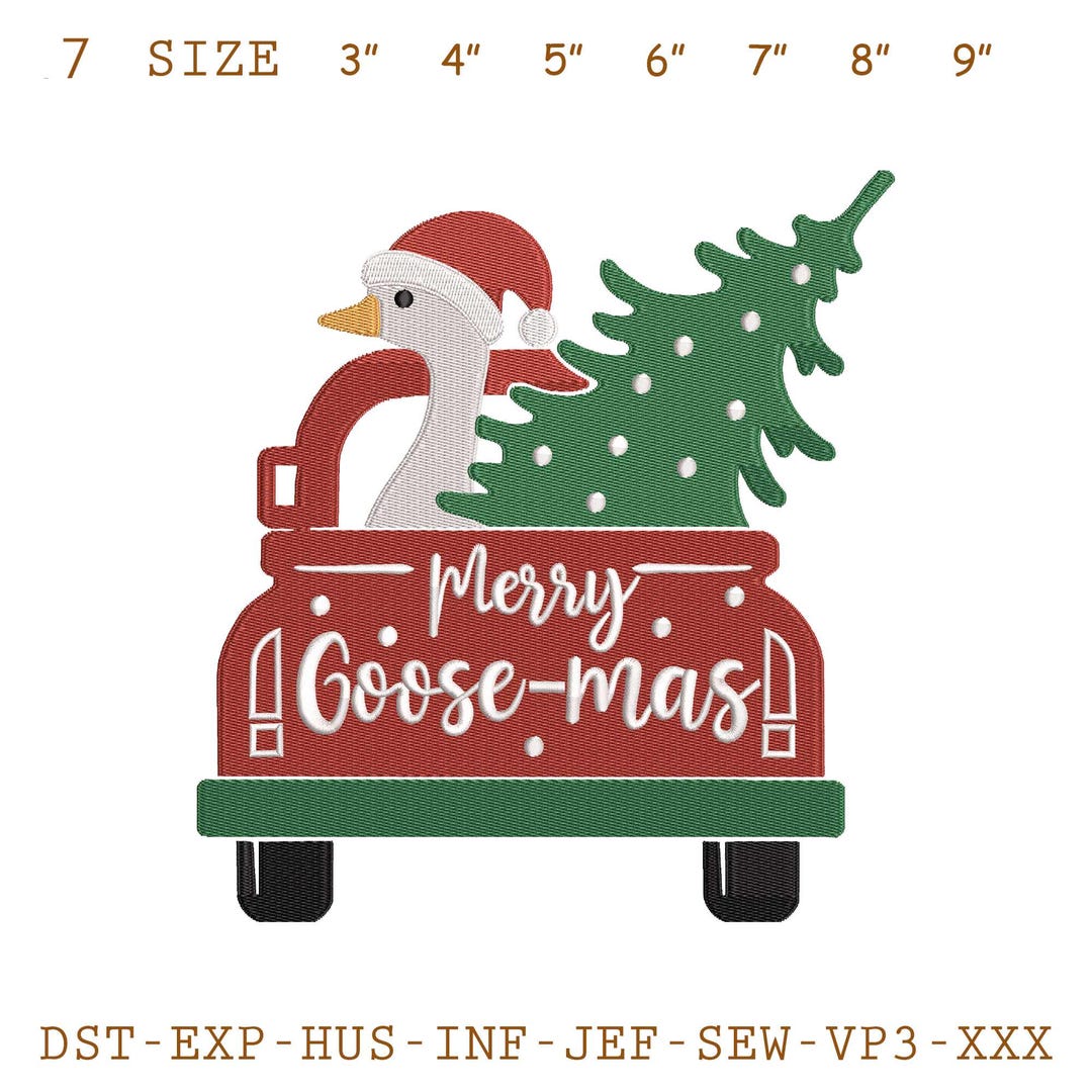 Goose Christmas Tree Truck Embroidery Design: Merry Goosemas File ...