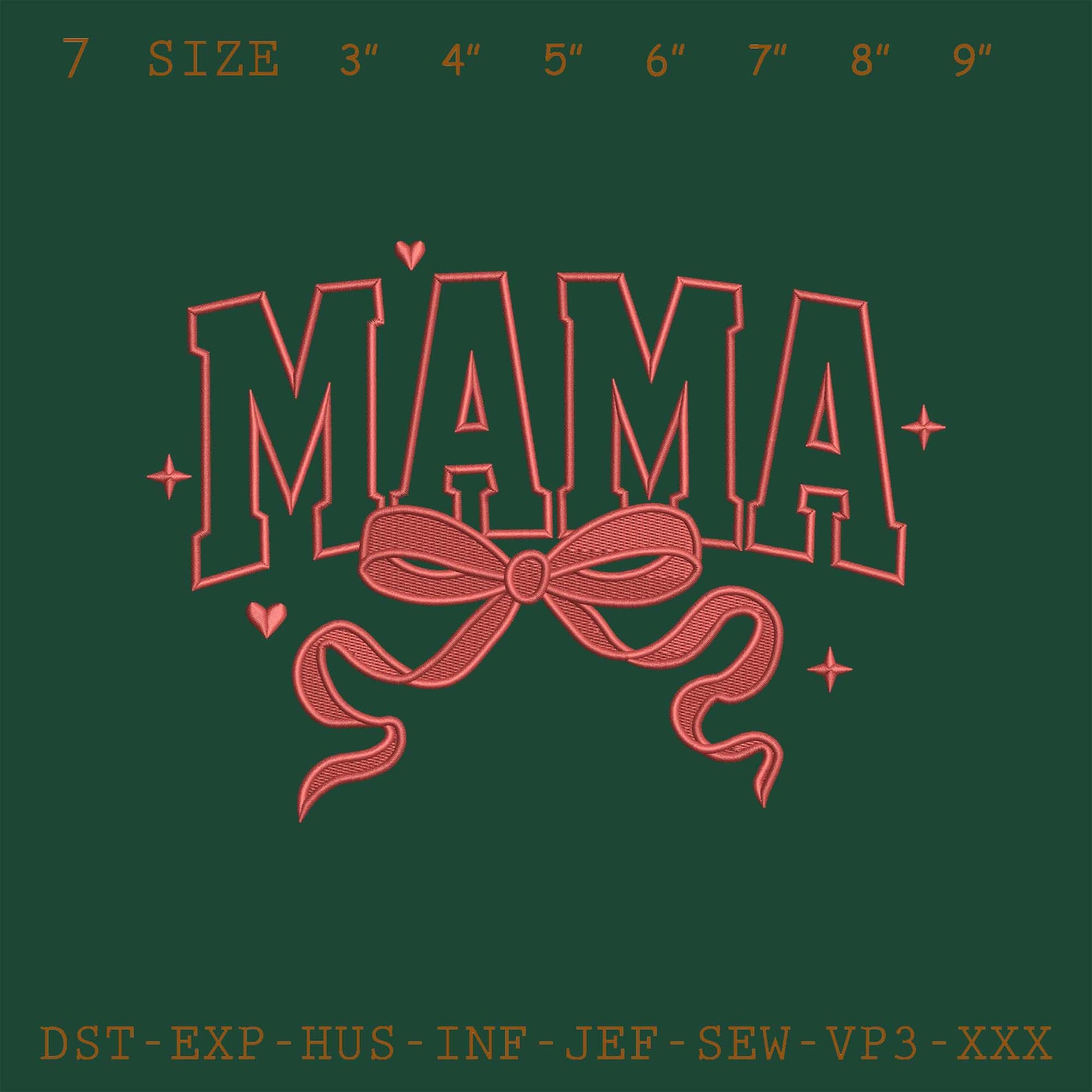 MAMA Embroidery Design, Block Letters With Big Bow and Hearts ...
