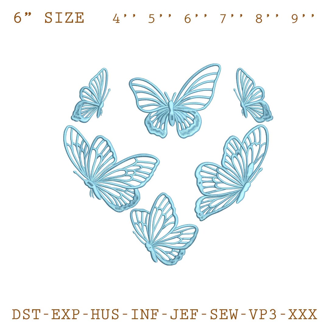 Blue Butterfly Embroidery Design, Heart Butterfly Embroidery File ...