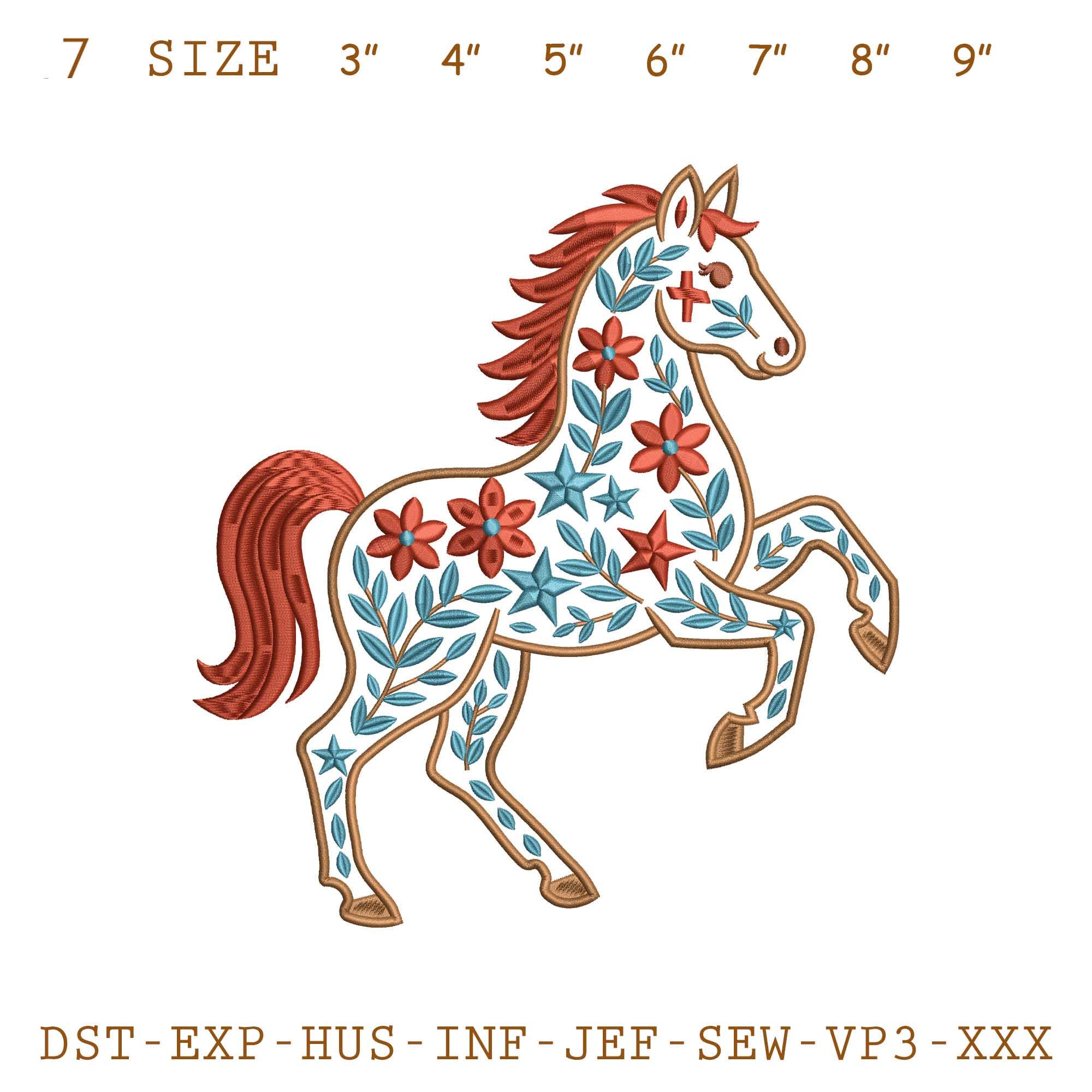 Floral Horse Embroidery Design: Rustic Stitch Pattern (digital File) - Etsy