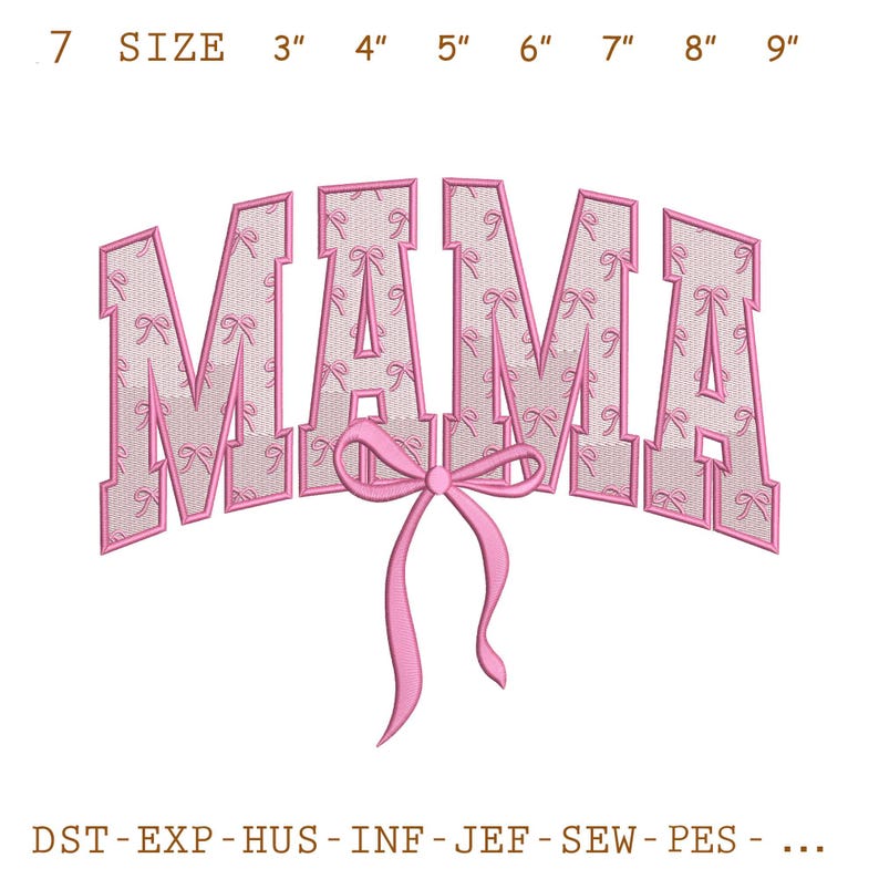 Family Titles Embroidery Design Bundle, Bow Pattern Block Letters With ...