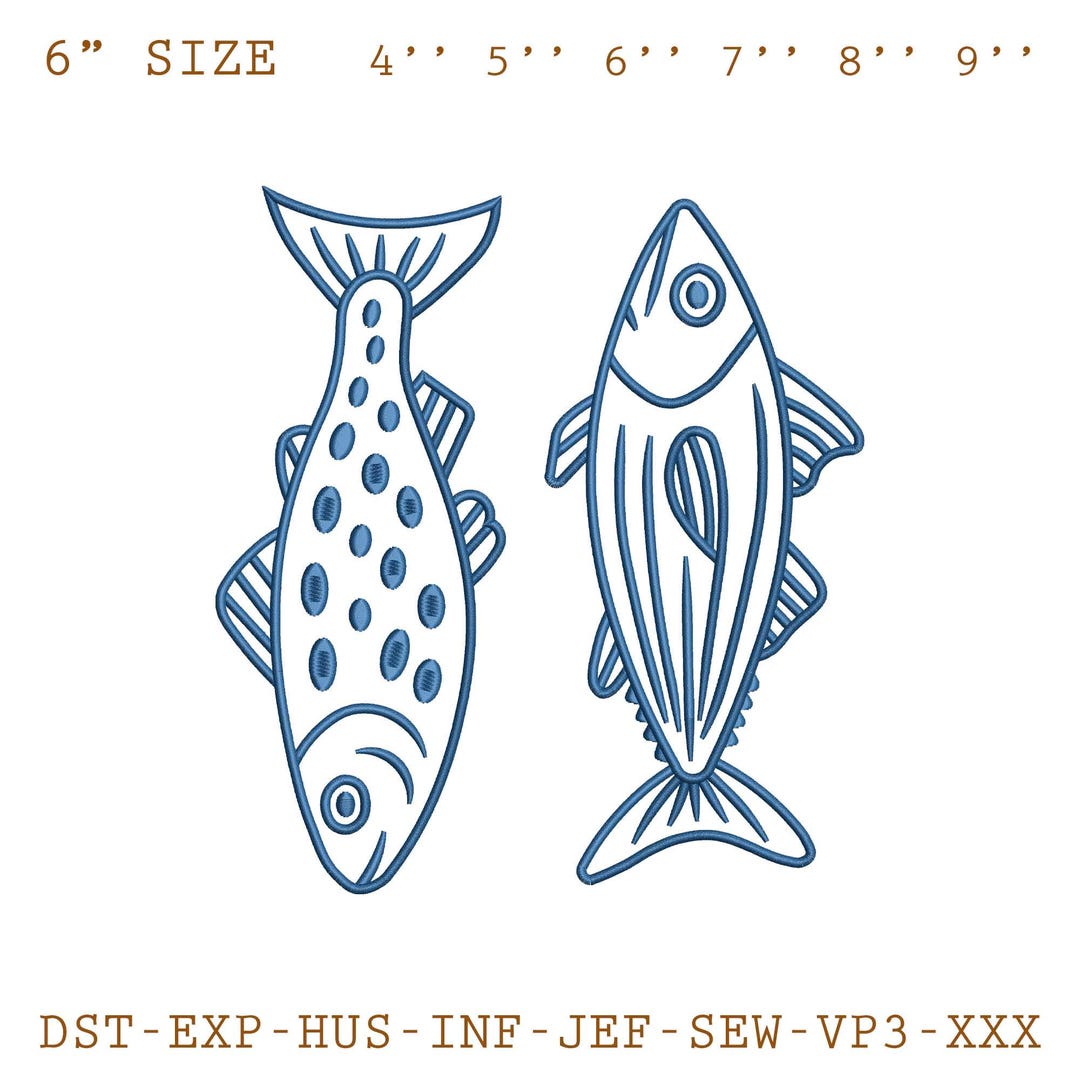 Salmon Trout Tuna Fish Embroidery Design: Minimalist Ocean Art (digital ...