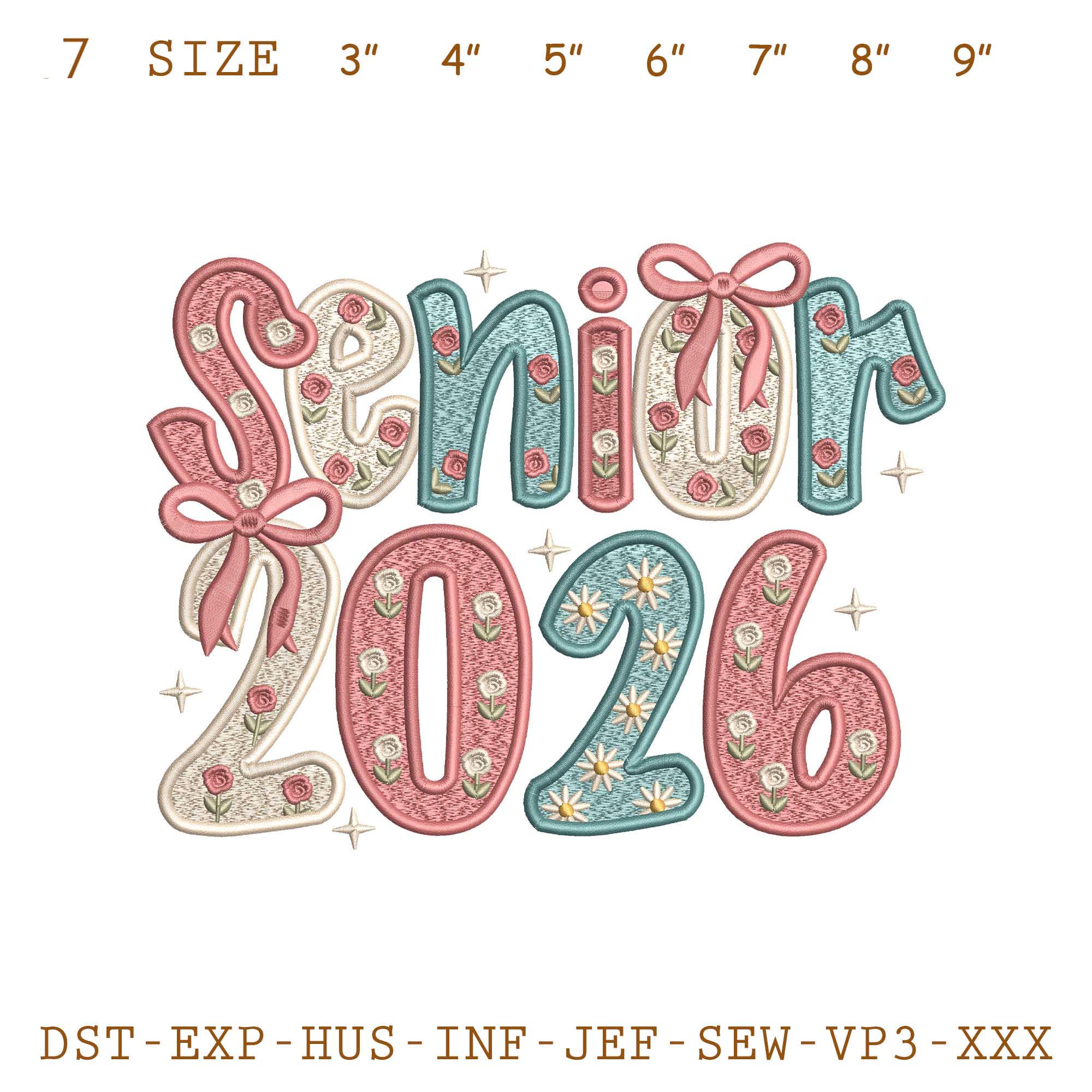 Senior 2026 Floral Embroidery Design: Letters With Bows (digital ...