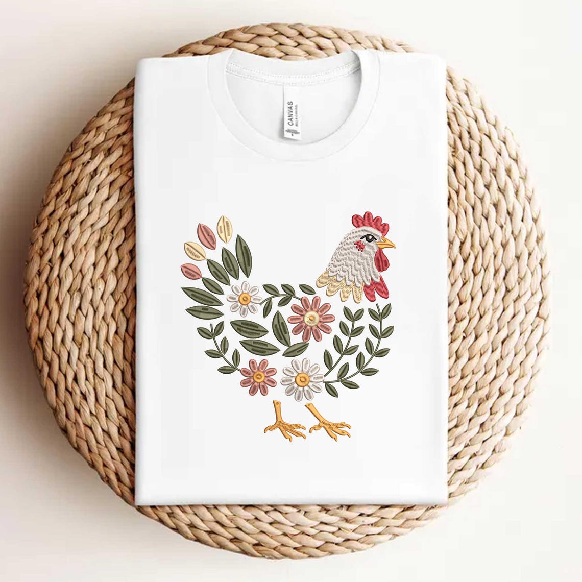 Floral Chicken Embroidery Design: Funny Hen Embroidery File (instant ...