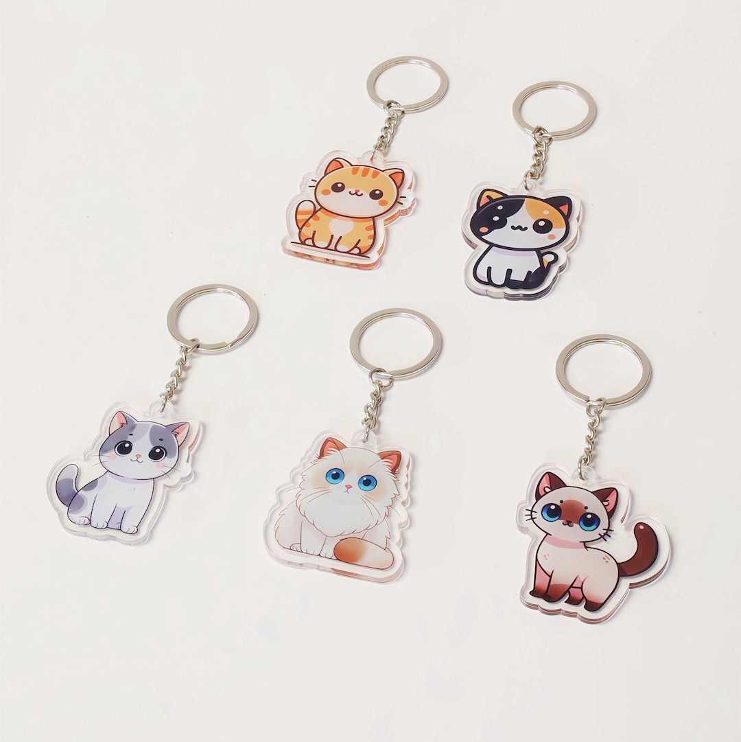 Kawaii Cat Acrylic Keychain – Kitty Charm Set - Etsy