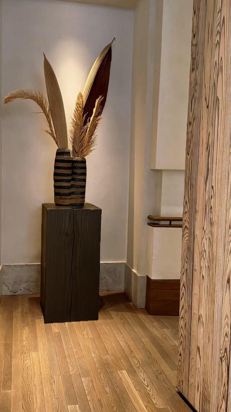 Charcoaled Black Wooden Block Pedestal - Modern Accent Decor Wood ...