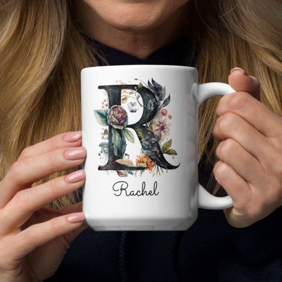 Letter R Mug With Name Personalized Floral Monogram Mug Custom Name ...
