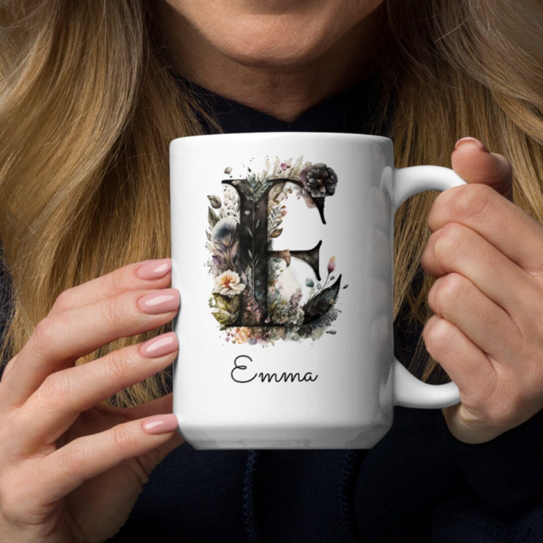 Letter E Mug With Name Personalized Floral Monogram Mug Custom Name ...