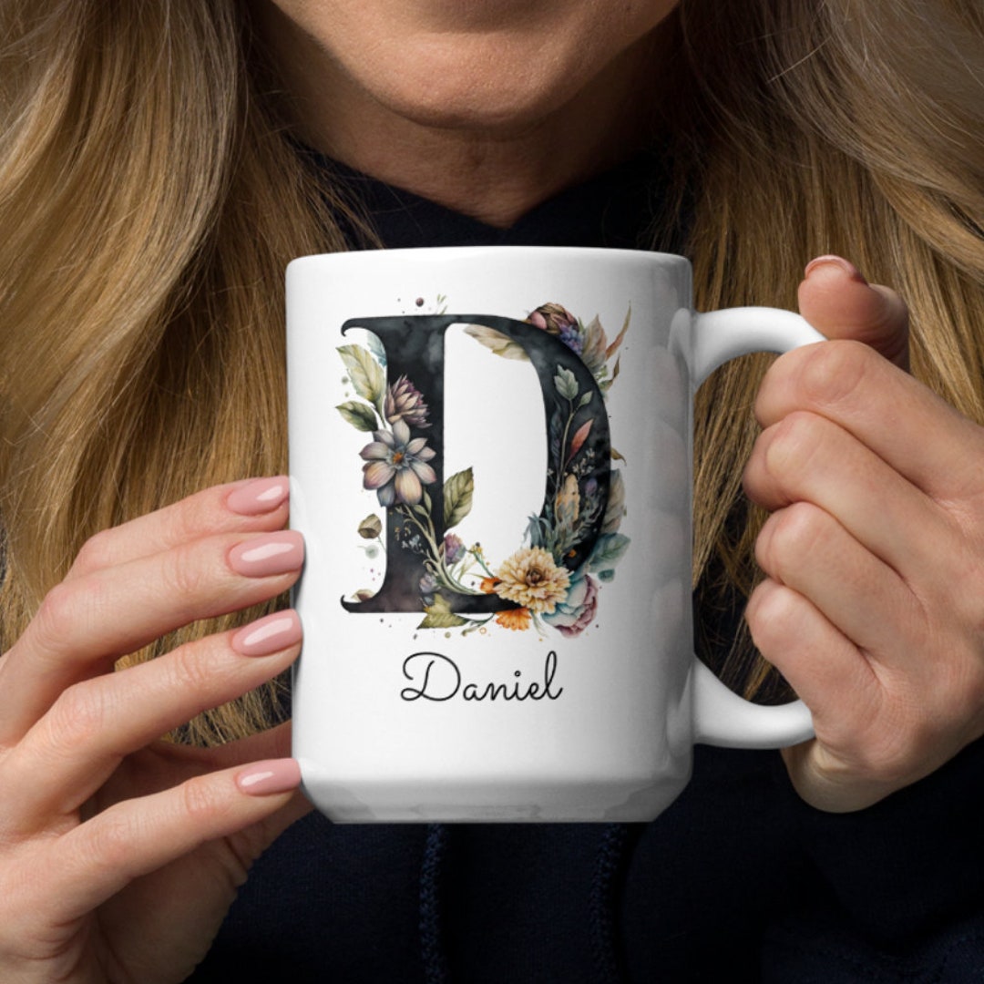 Letter D Mug With Name Personalized Floral Monogram Mug Custom Name ...