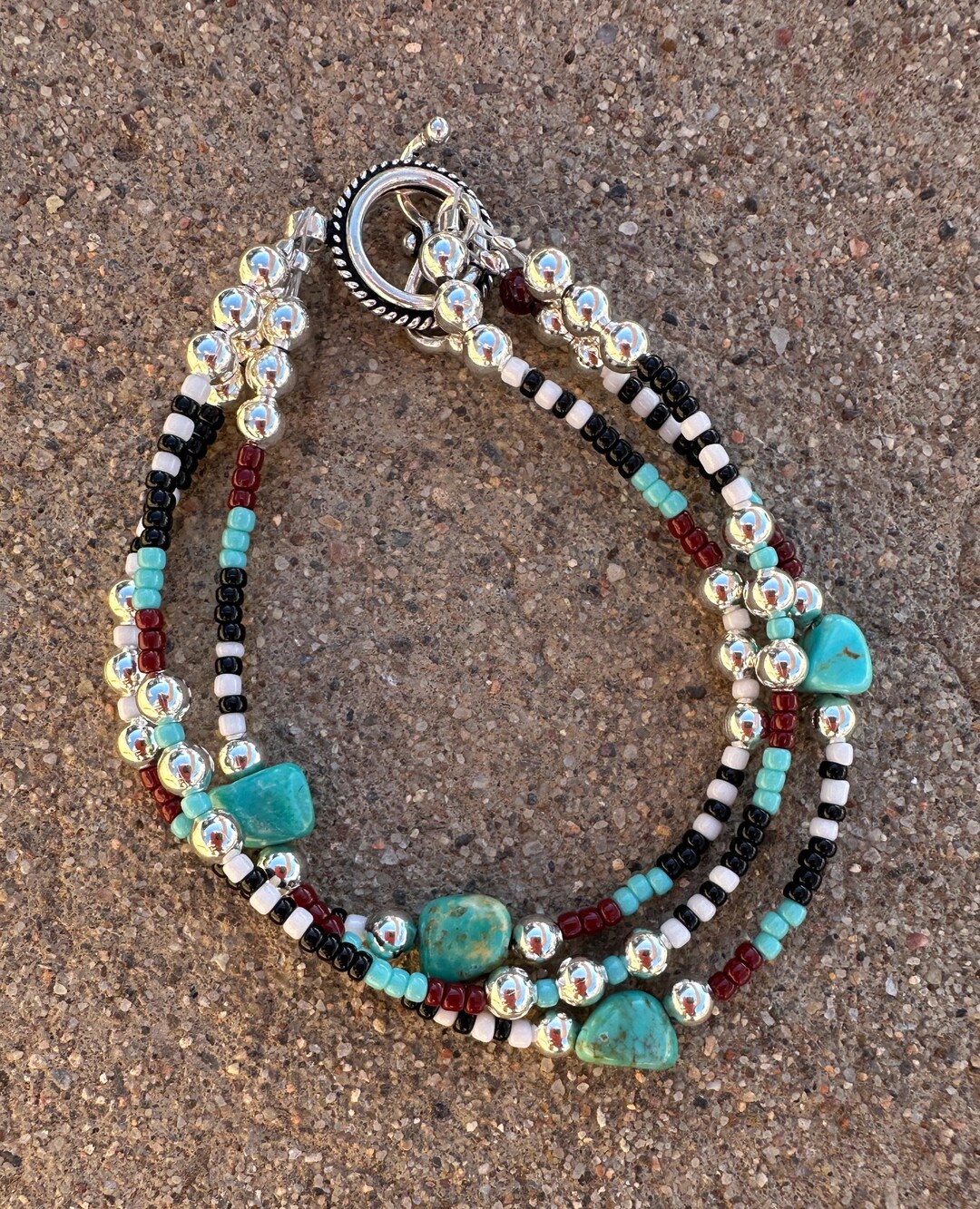 Handcrafted Three Strand Seed Bead Bracelet With Turquoise - Etsy