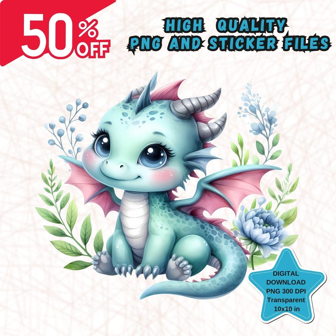 Cute Baby Dragon, Dragons Watercolor Clipart, Cute Dragon PNG, Nursery ...