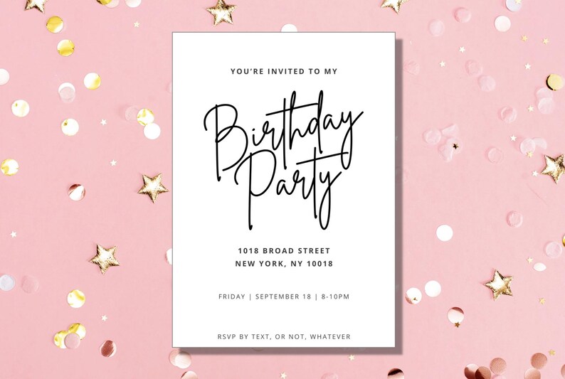 Demure Birthday Party Invitation Personalized, Customizable digital ...