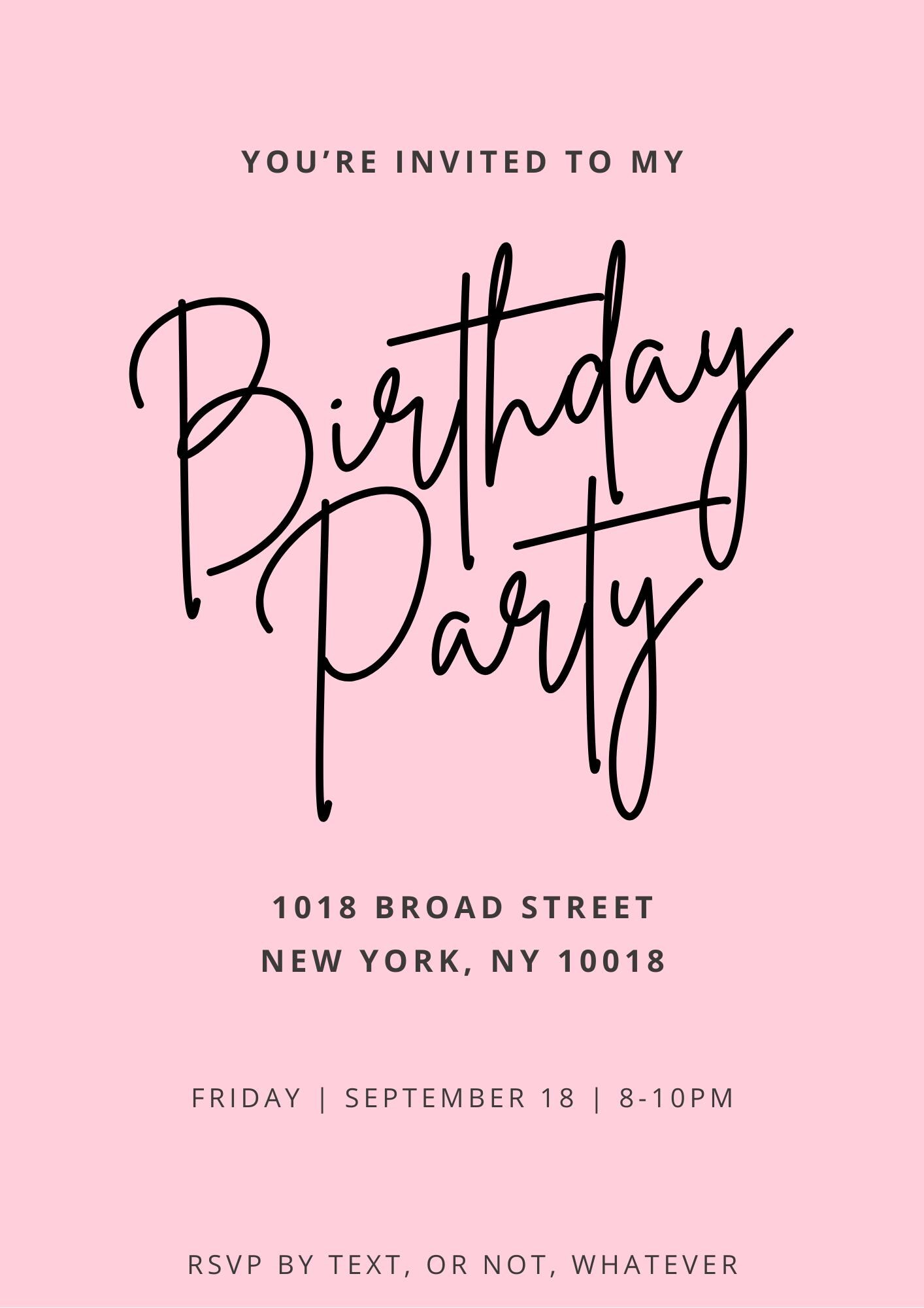 Demure Birthday Party Invitation Personalized Customizable Digital