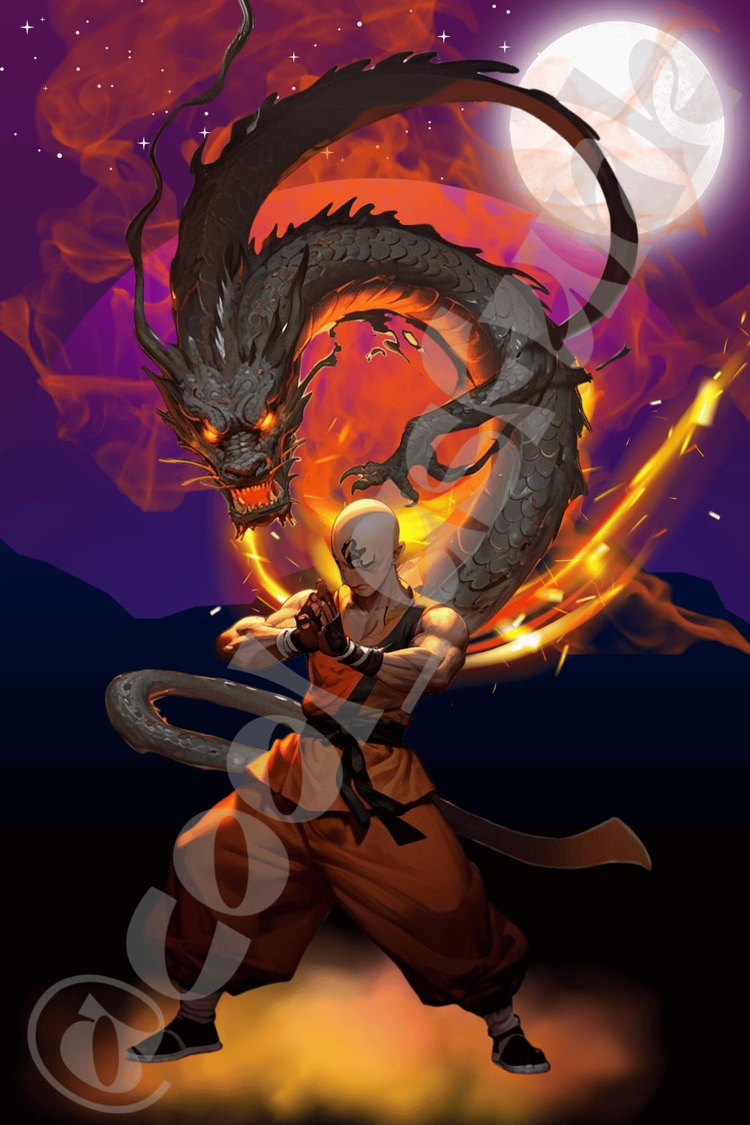 Shaolin Monk Anime Art Digital Download Spiritual Warrior Printable ...