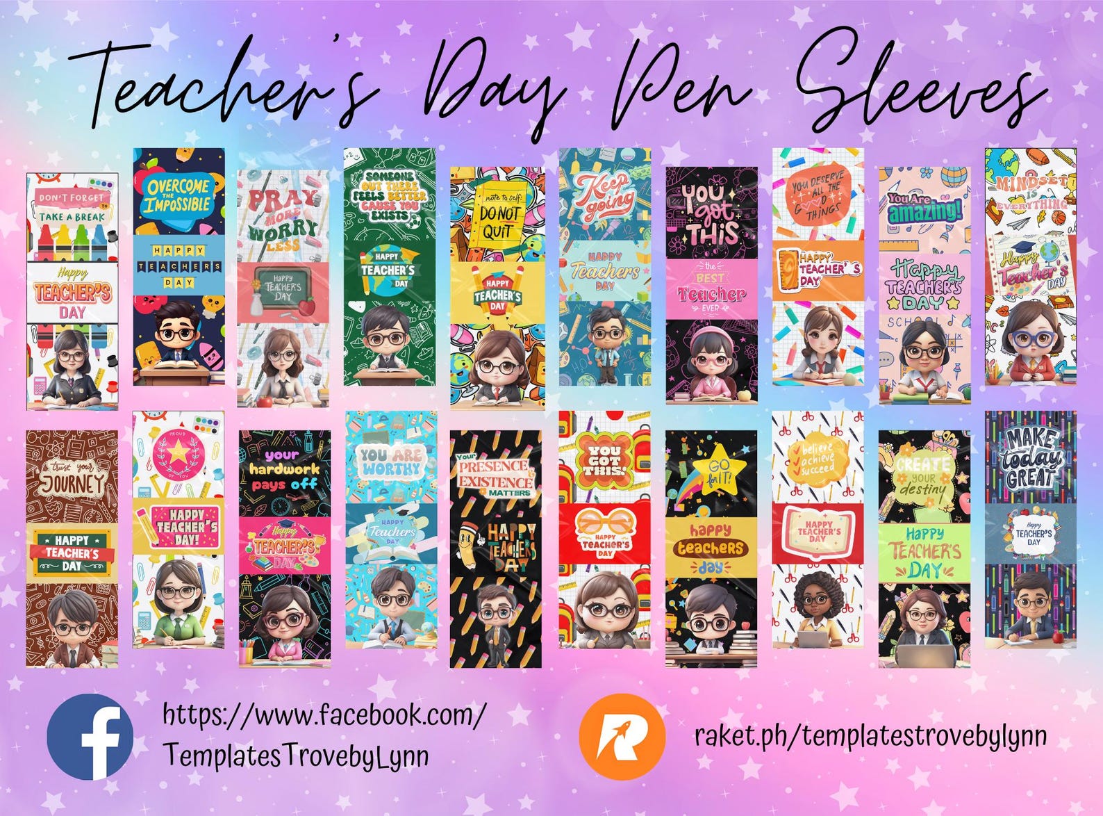 Editable Pen Sleeves Teacher's Day Colorful Personalized Teacher - Etsy