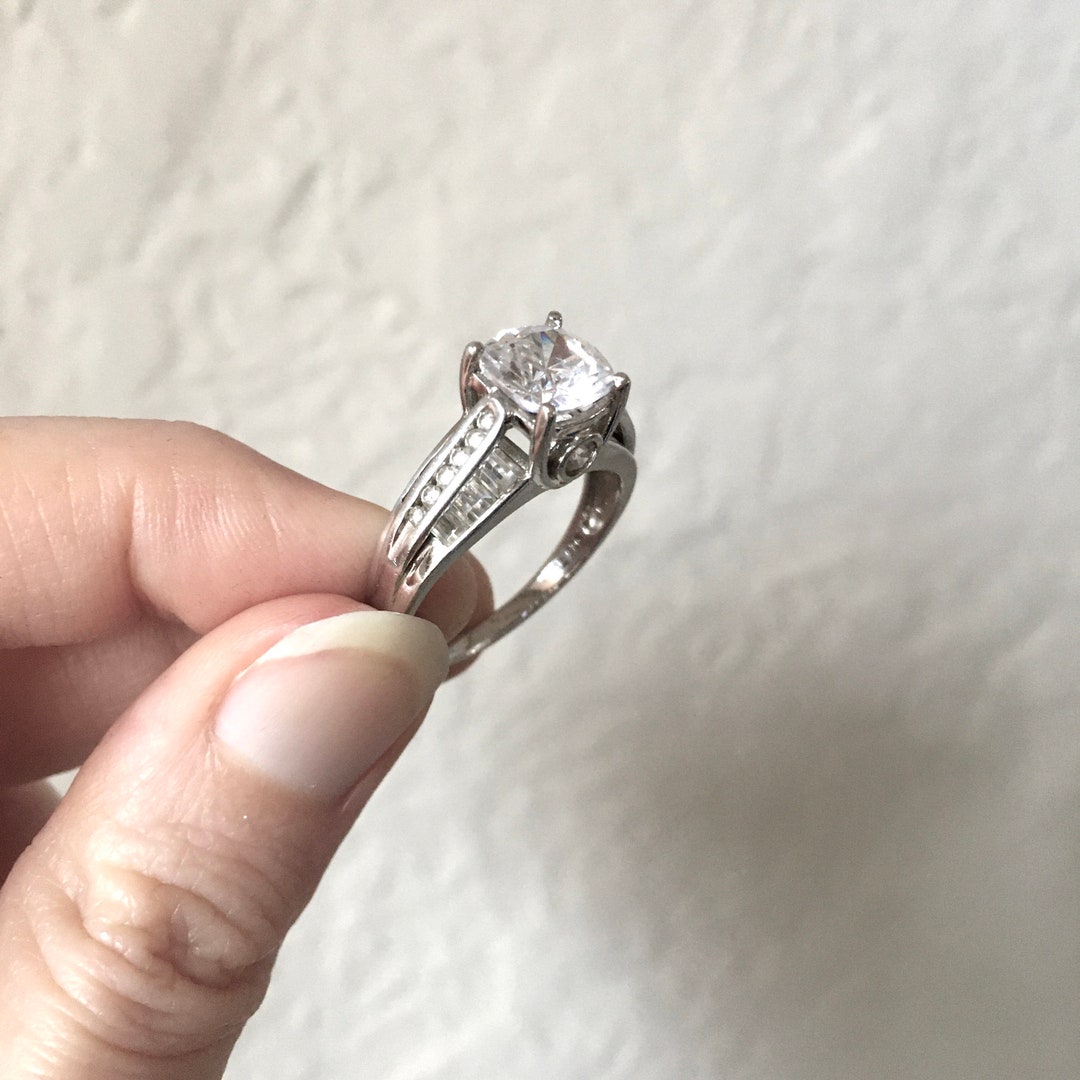 Fake Wedding Ring for Travel - Sterling Silver 925 CZ Solitaire Modern ...