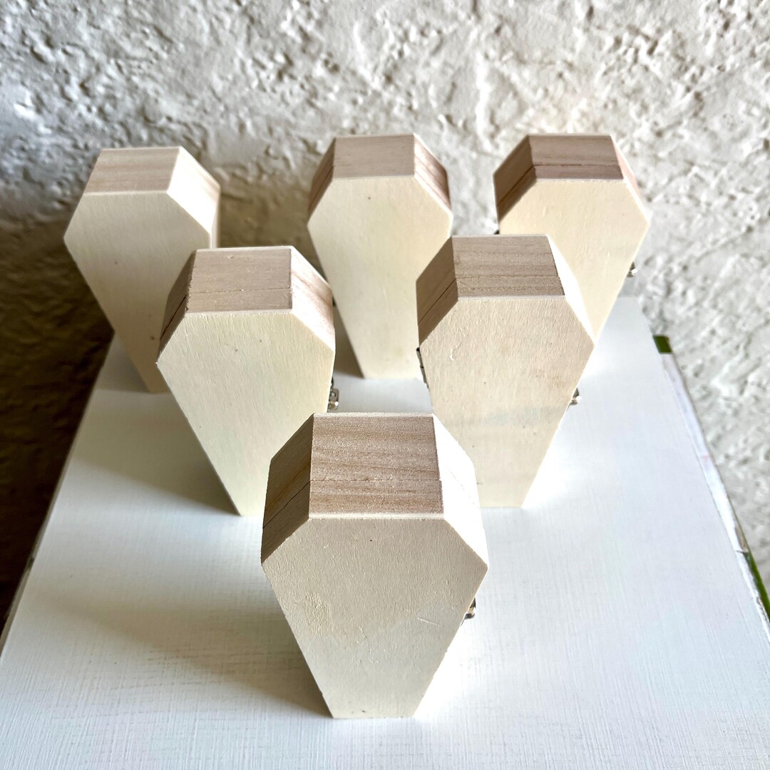 Lot of 6 Unfinished Wood Coffin Shaped Jewelry Trinket Boxes Hinged ...
