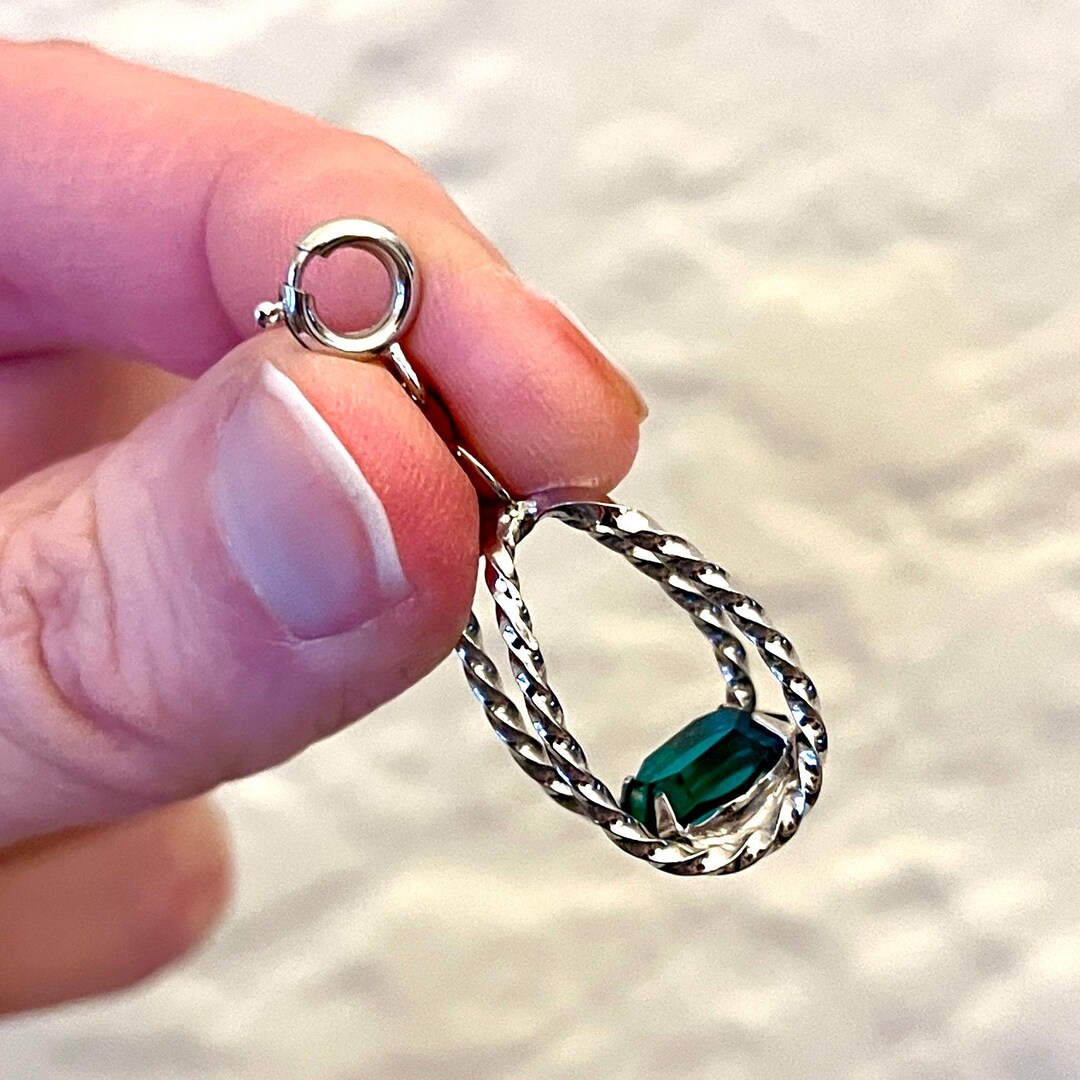 Vintage Sterling Silver Green Birthstone Dangle Cage Charm for Bracelet ...