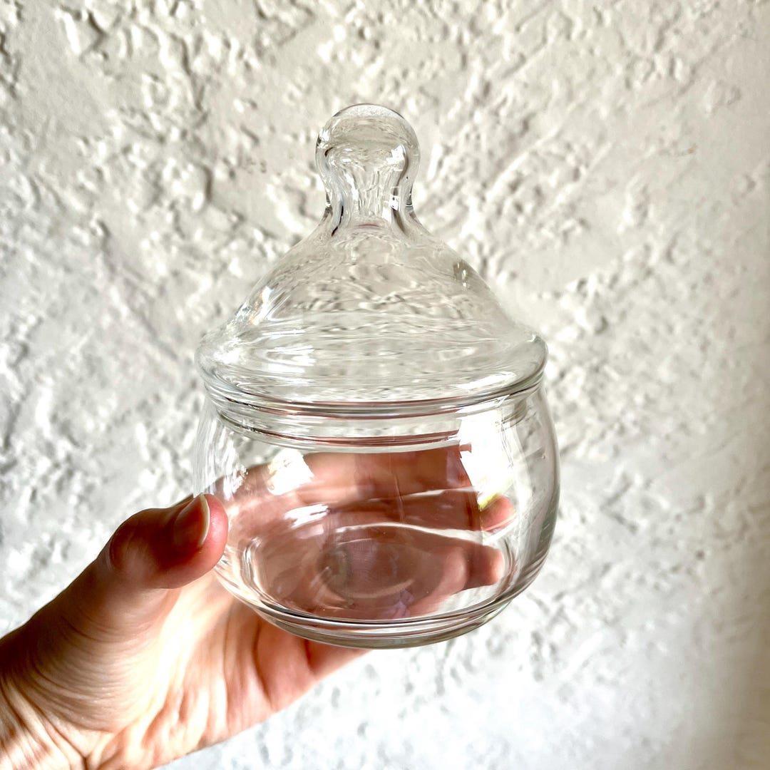 Vintage Short Small Lidded Clear Glass Apothecary Jar 5 - Etsy
