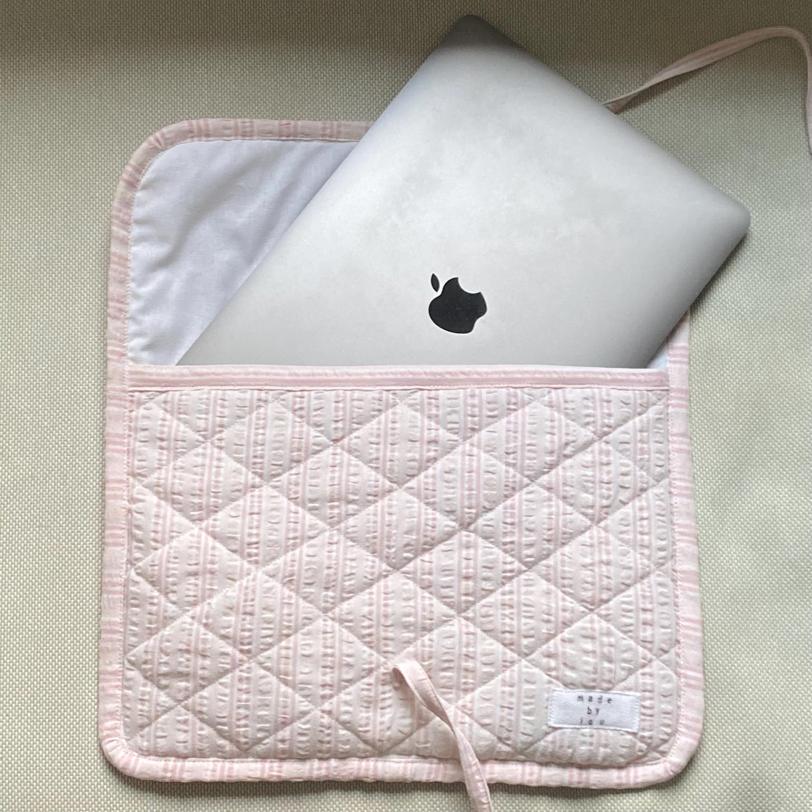Pink Striped Quilted Laptop Sleeve With Bow: 13/14 Inch MacBook Case - Etsy