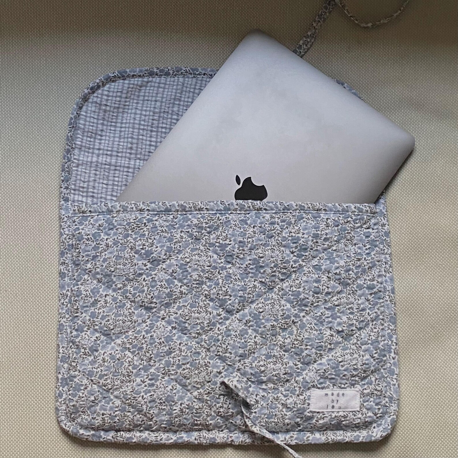 Quilted Floral Blue Laptop Sleeve 13/14 With Bow, Puffy MacBook Laptop ...