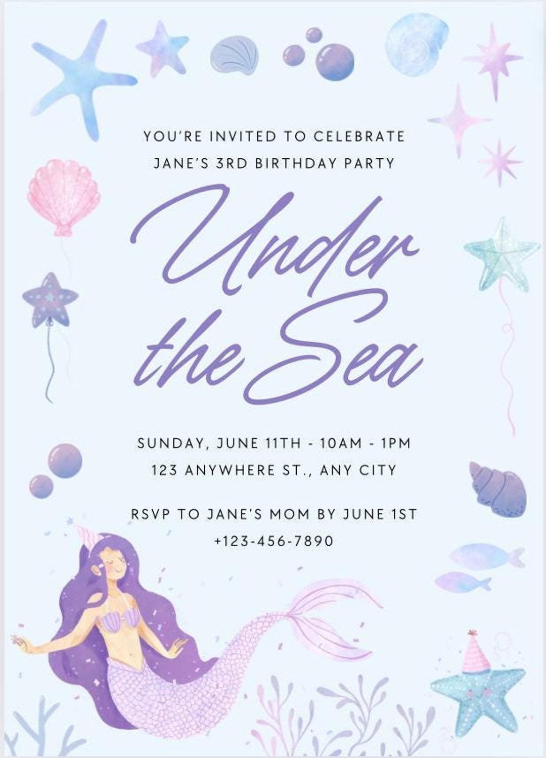 Mermaid Birthday Invitation - Digital Download - Etsy