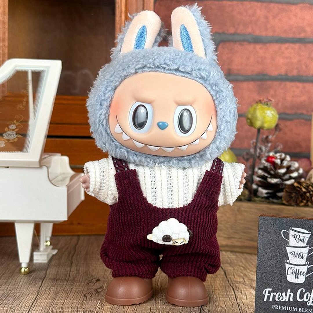 Labubu Burgundy Corduroy Overalls, White Knit Labubu Sweater, Cute ...