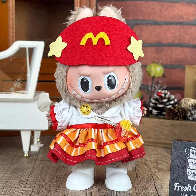 Labubu Doll Fast Food Outfit, Red Star Cap With Fries Bag, Handmade ...