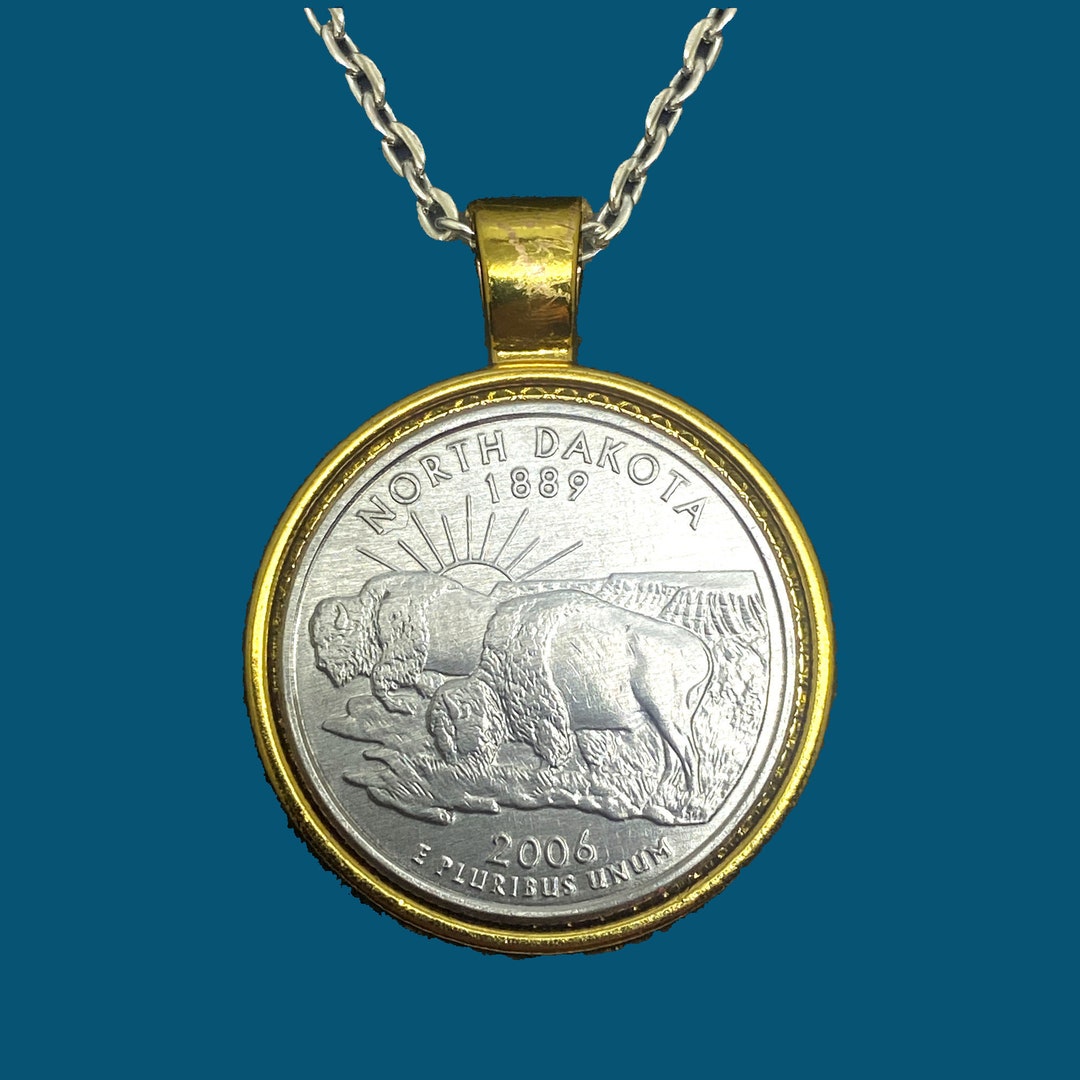North Dakota Coin Necklace State Quarter Choose Bezel Color and Chain ...