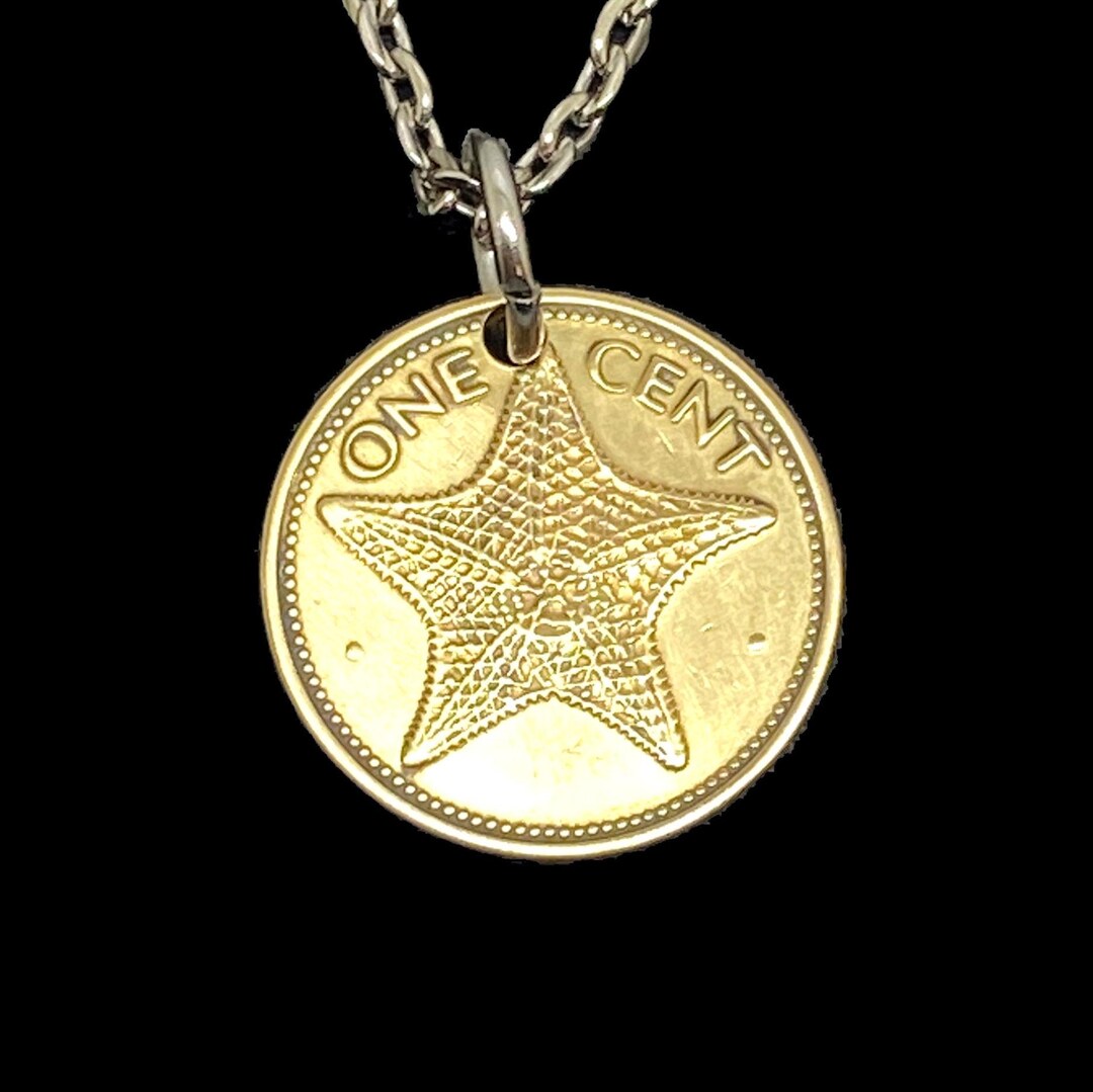 Coin Necklace or Key Ring, Bahamas 1977 One Cent Choose From Chains or ...