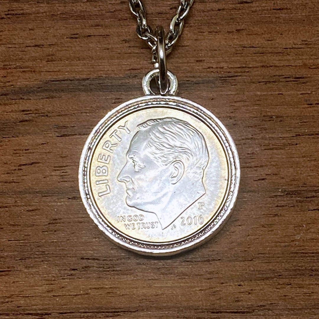 Dime Coin Necklace With Silver Toned Bezel Made From Your Choice of ...