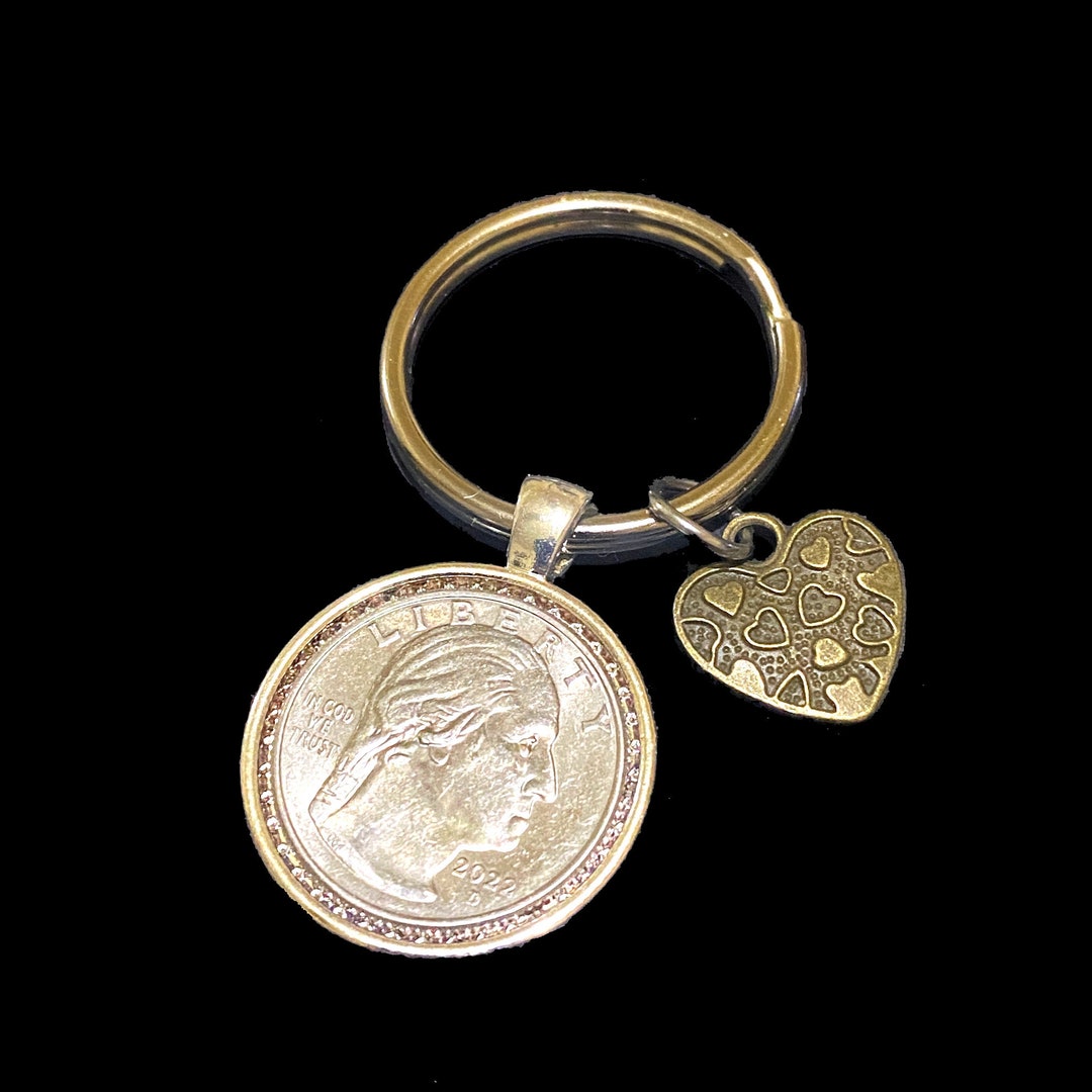 Coin Keyring With Silver Toned Bezel and Heart Charm Made From - Etsy