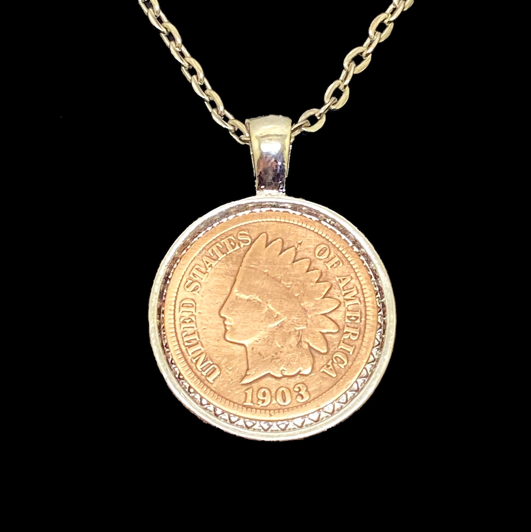 Polished Indian Head Penny Necklace With Silver Colored Bezel and Chain ...