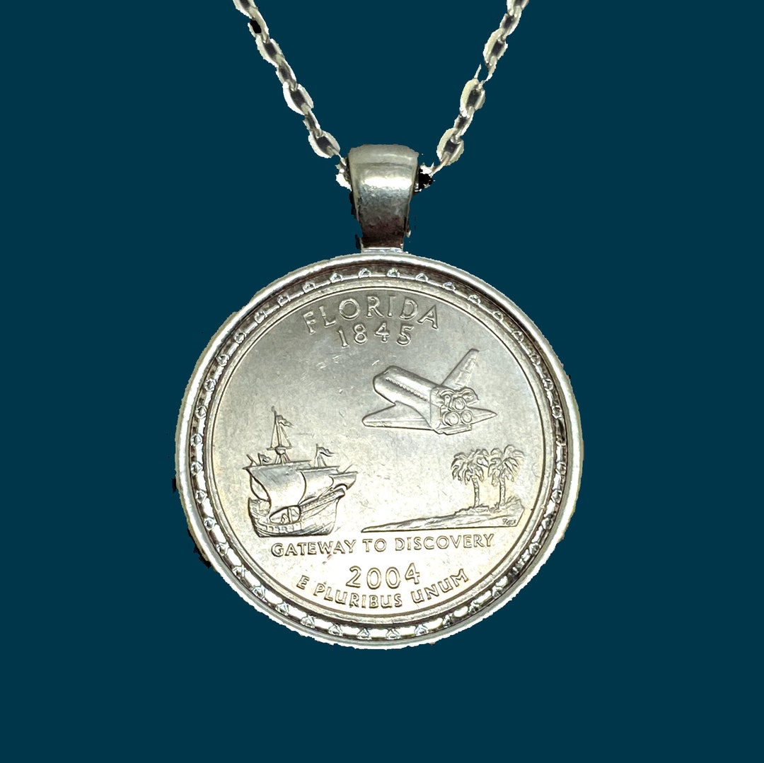 Florida State Quarter Coin Necklace Choose Bezel Color and Chain Length ...