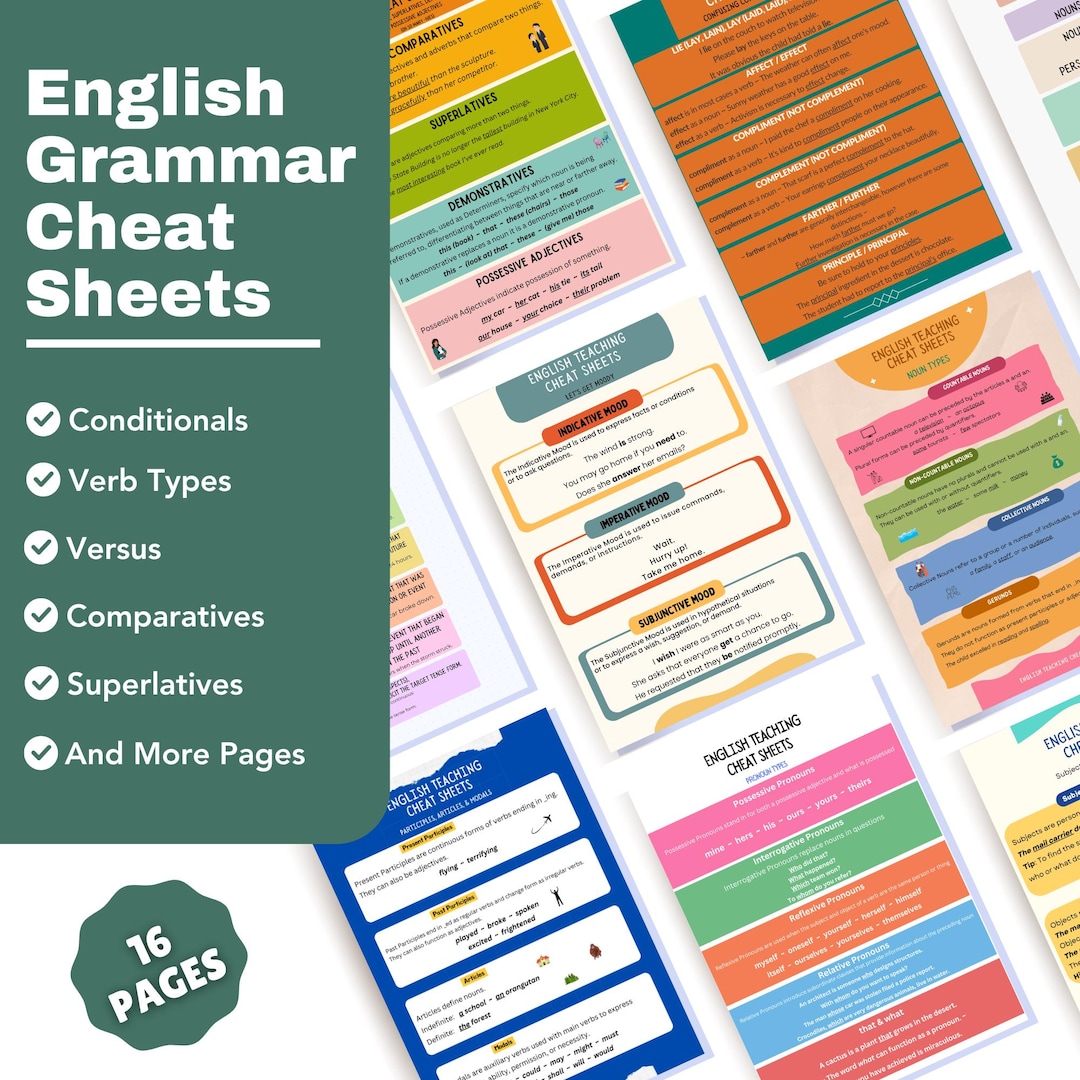 English Ain't Hard! English Grammar Cheat Sheets Packet - Etsy