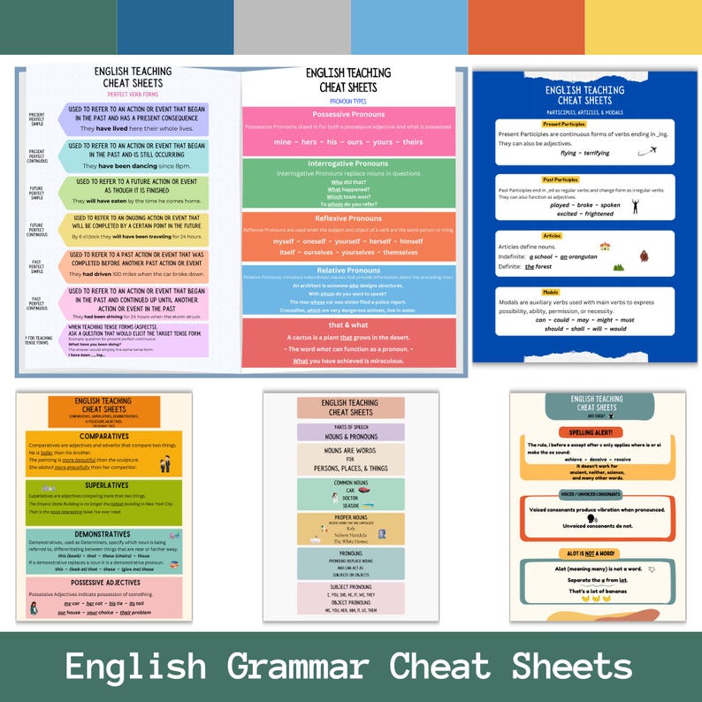 English Ain't Hard! English Grammar Cheat Sheets Packet - Etsy