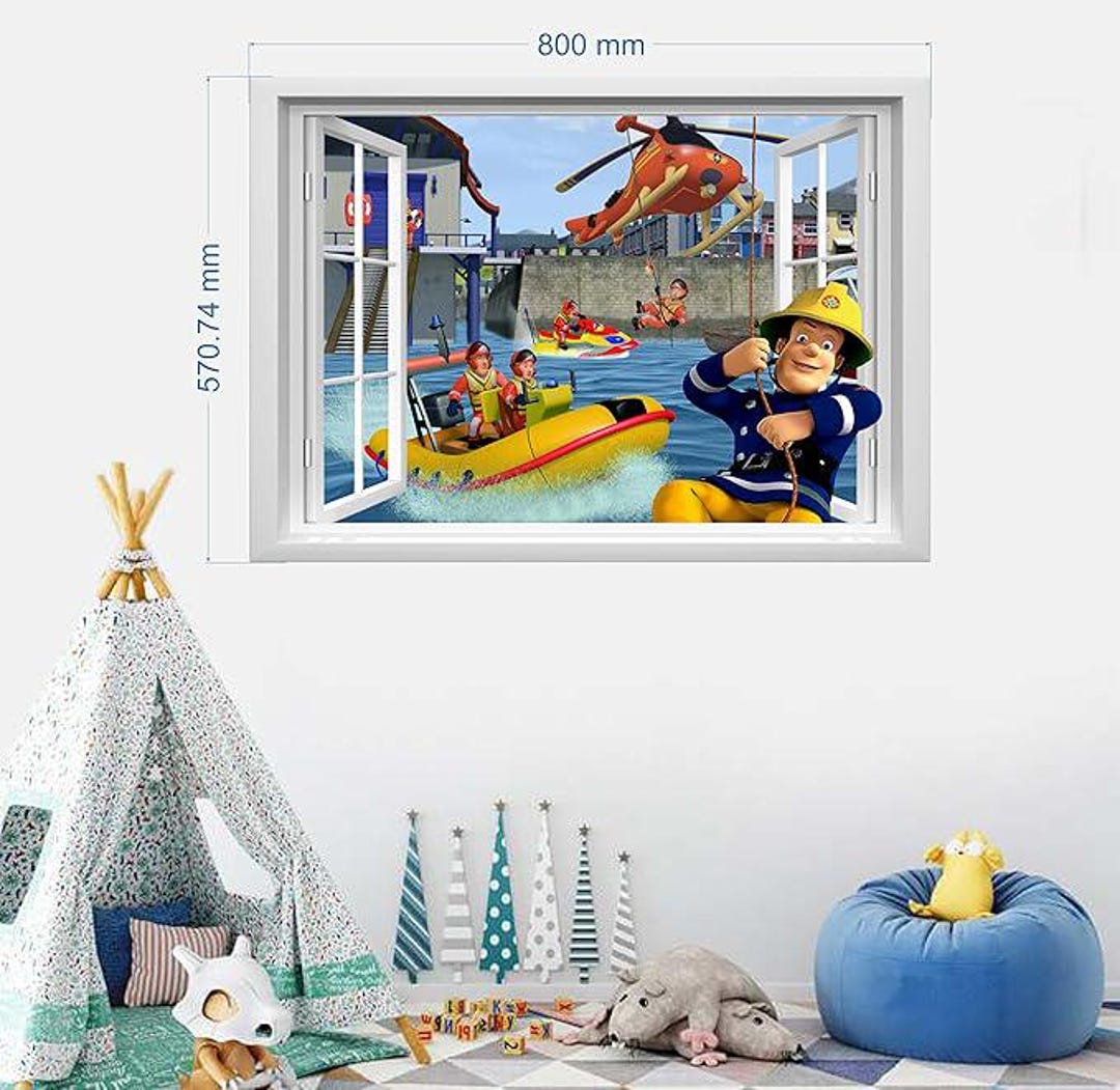 Fireman Sam Wall Sticker 3D Window Kids Bedroom Boys Girls Art Wall ...