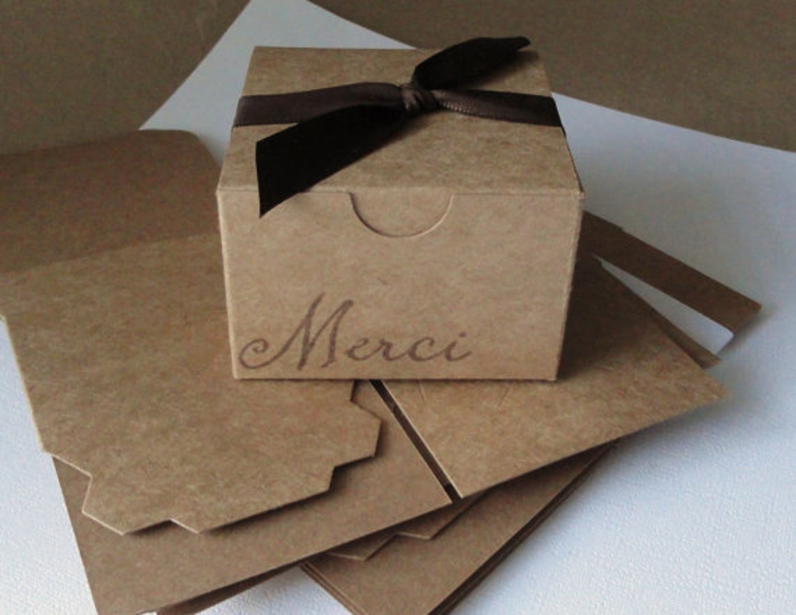 Merci Gift Box Thank You Favor Box 3x3x2 Kraft Box | Etsy