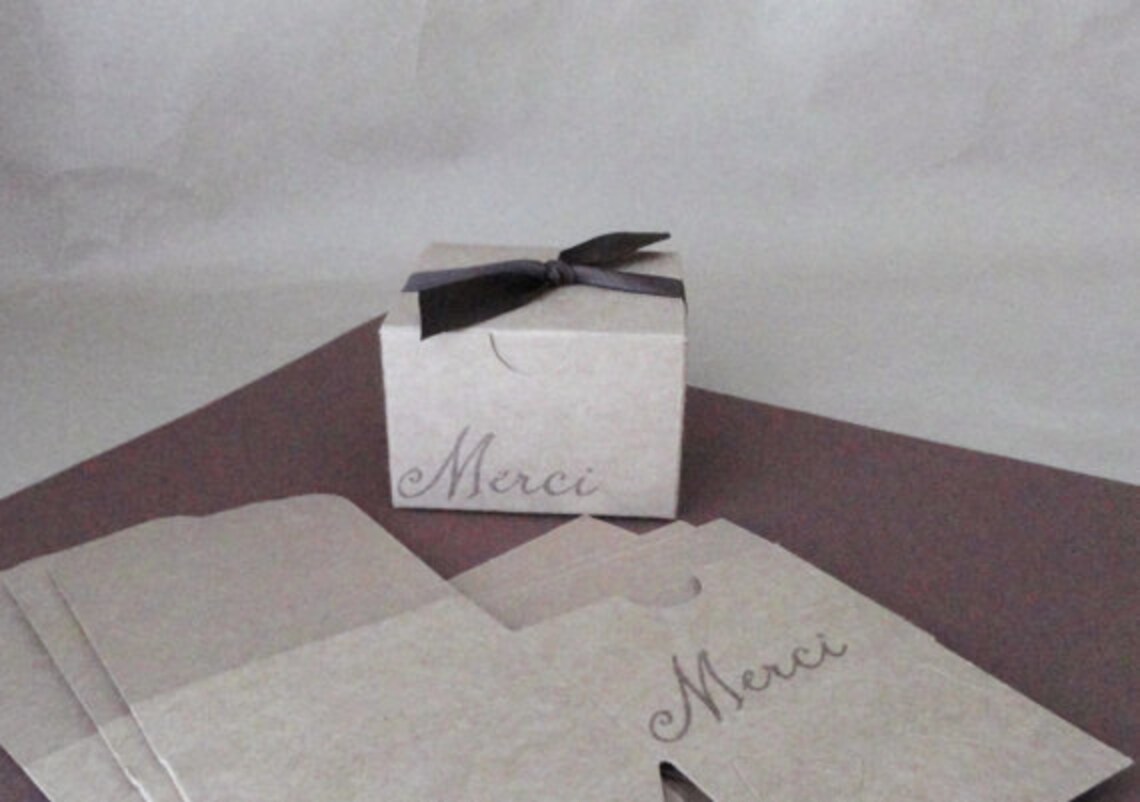 Merci Gift Box Thank You Favor Box 3x3x2 Kraft Box | Etsy