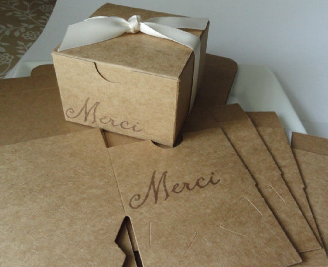 Merci Gift Box Thank You Favor Box 3x3x2 Kraft Box - Etsy