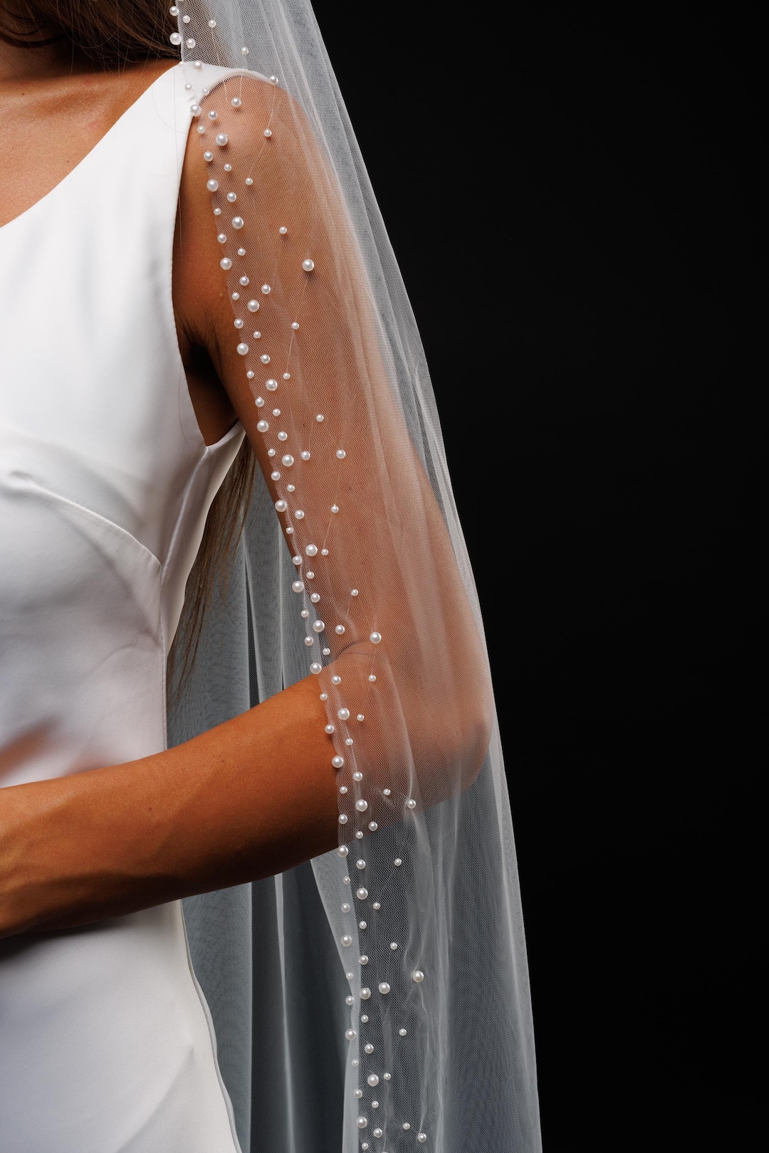 Pearl Beaded Wedding Veil, Beaded Edge Veil, Tulle Veil, Ivory Veil ...