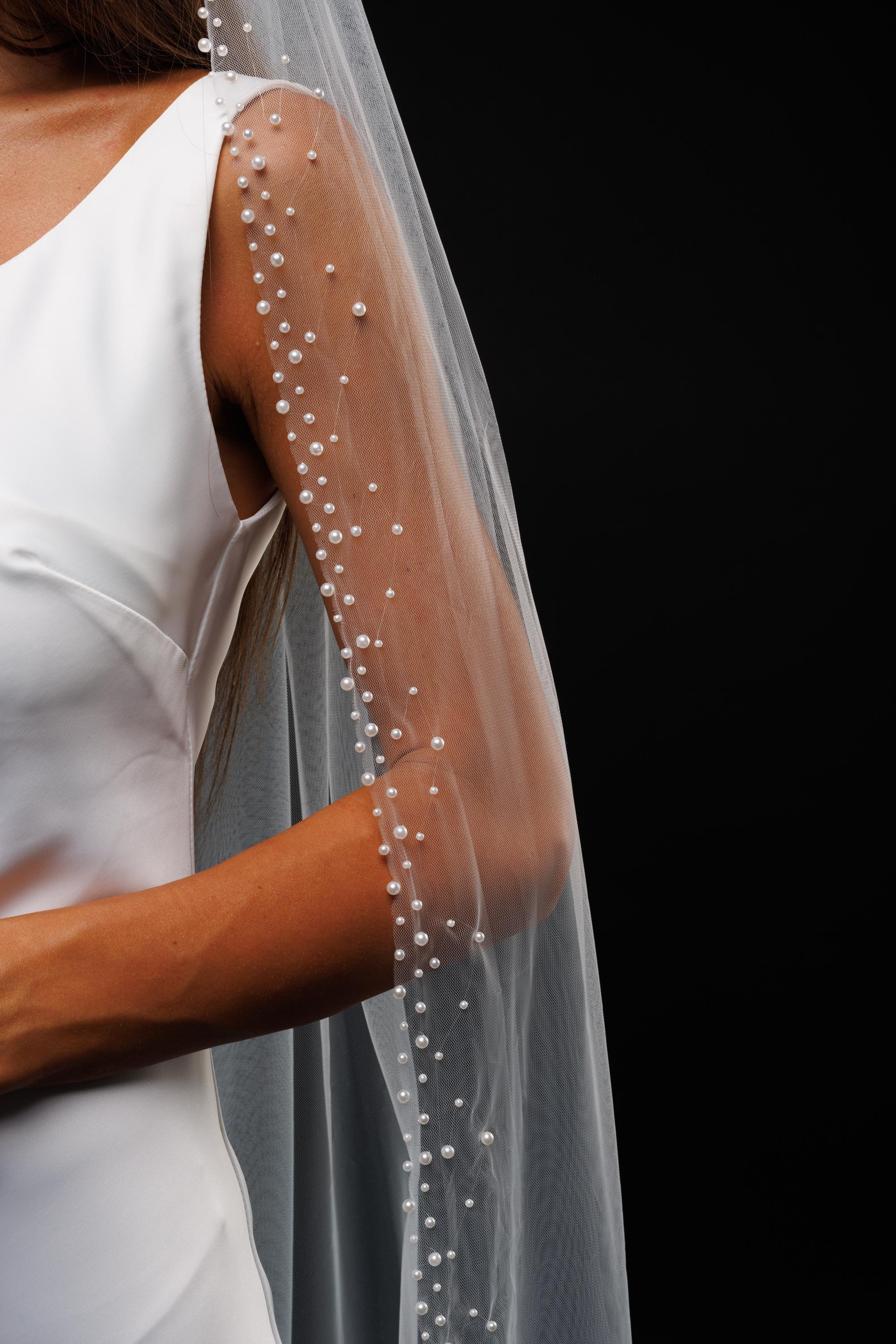 Pearl Beaded Wedding Veil, Beaded Edge Veil, Tulle Veil, Ivory Veil ...