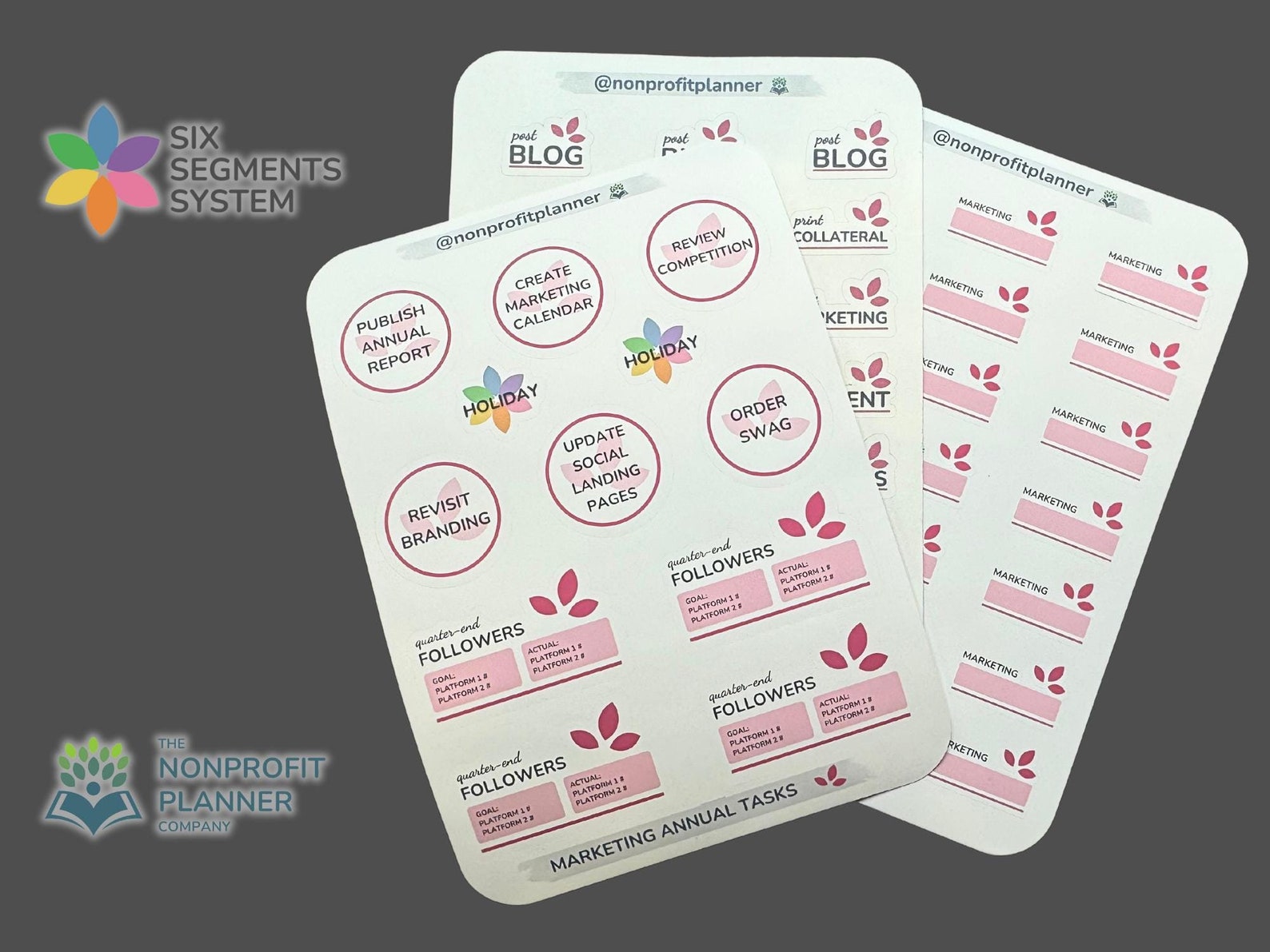 Marketing SET OF 3 Sticker Sheets for Nonprofit Planners, 6 Segment ...