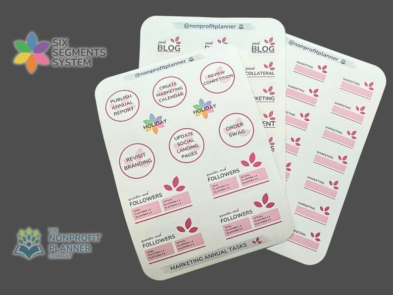Marketing SET OF 3 Sticker Sheets for Nonprofit Planners, 6 Segment ...