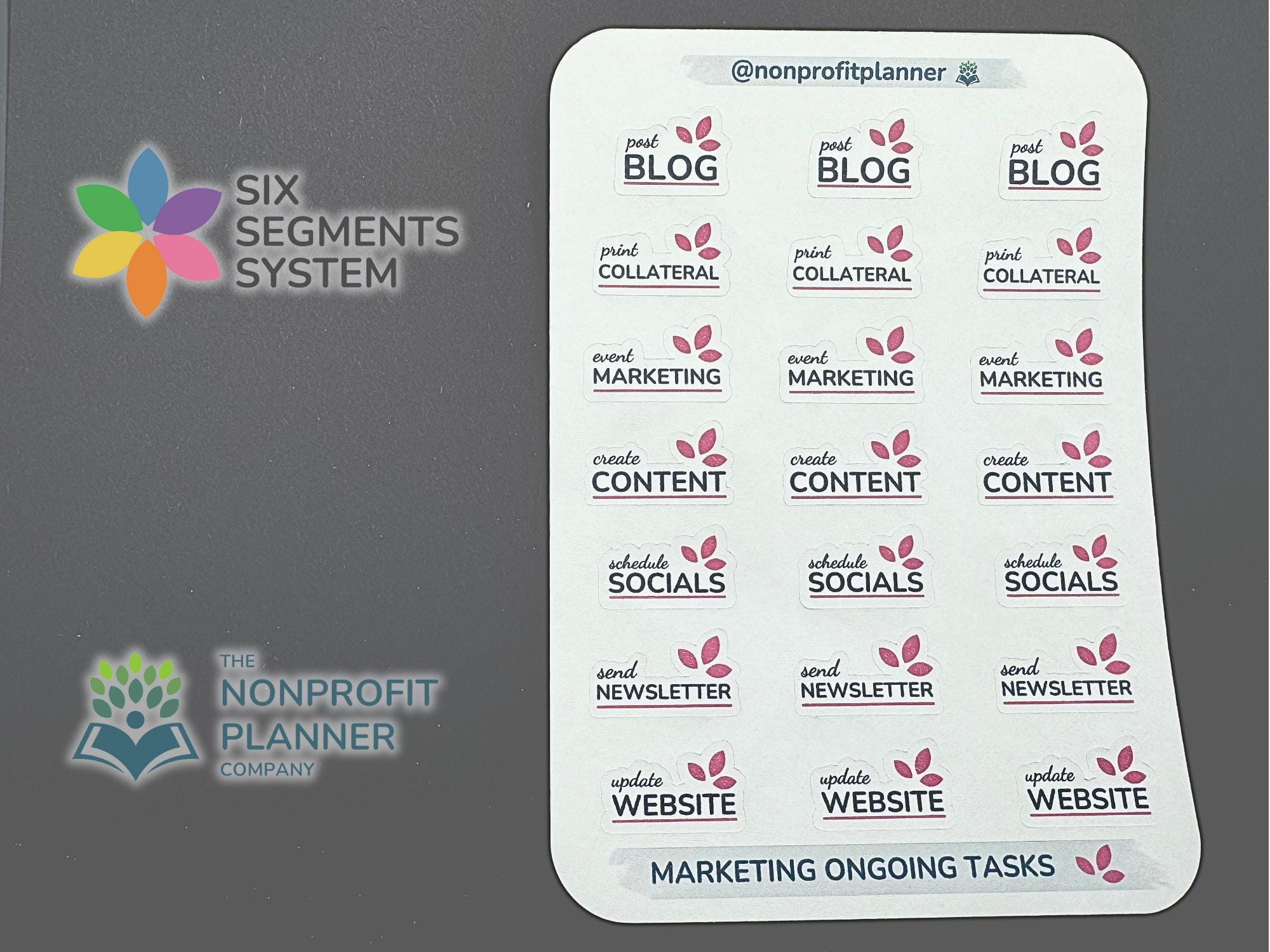 Marketing SET OF 3 Sticker Sheets for Nonprofit Planners, 6 Segment ...
