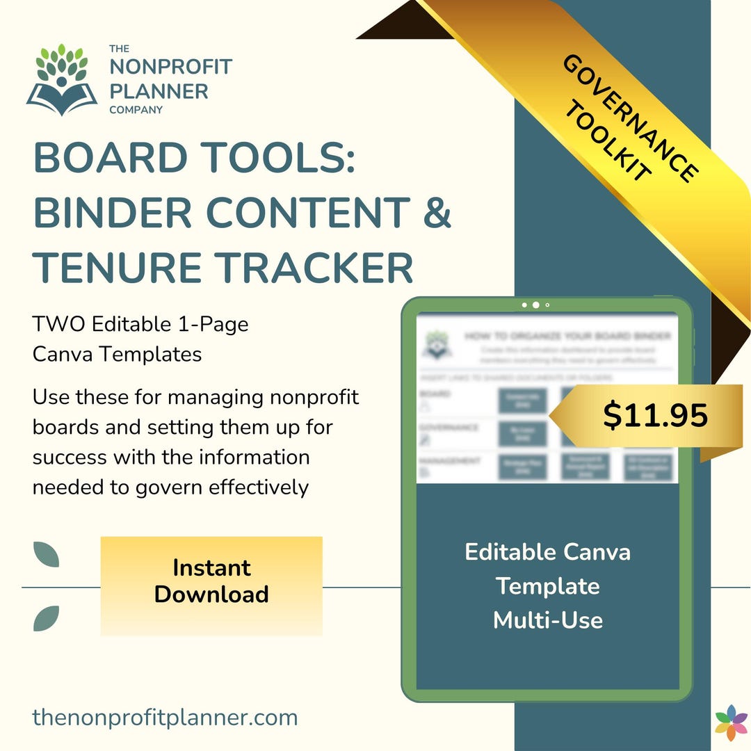 Nonprofit Board Binder Checklist| 2-page Nonprofit Governance Template ...