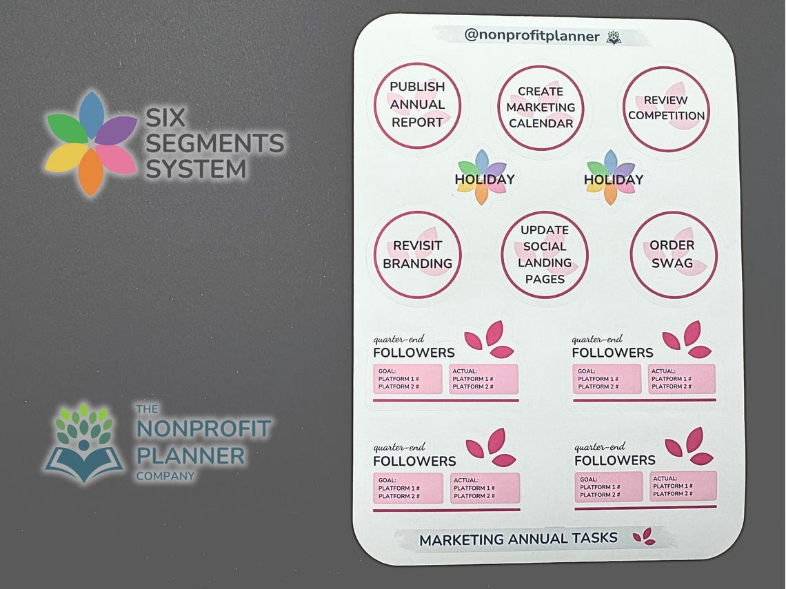 Marketing SET OF 3 Sticker Sheets for Nonprofit Planners, 6 Segment ...